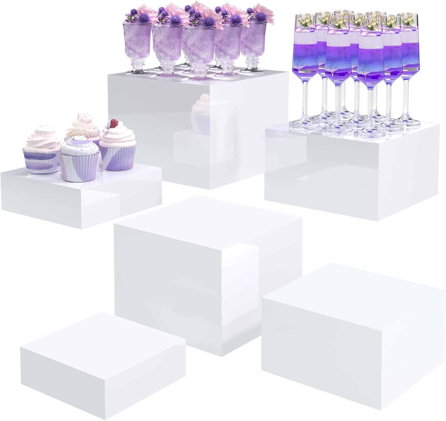Buffet Risers, Food Display Risers for Party, White Acrylic Risers Display Stand for Buffet ...