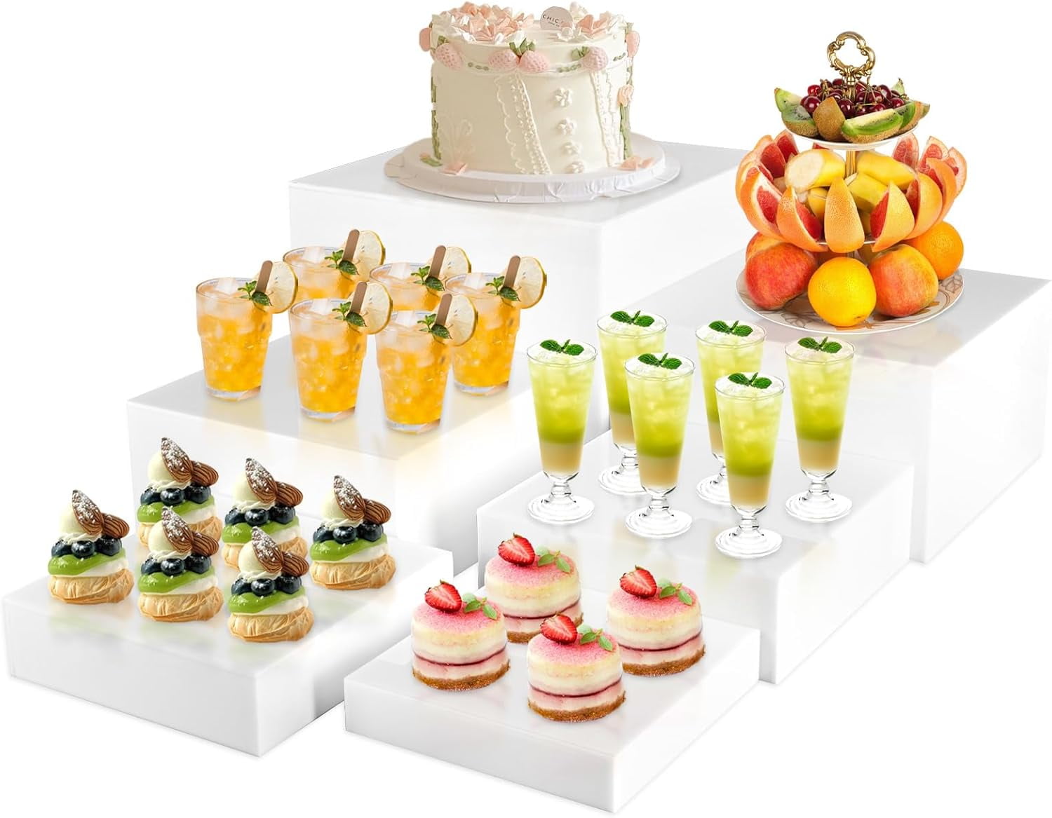 Buffet Risers White Food Risers for Buffet Table, Acrylic Food Display ...