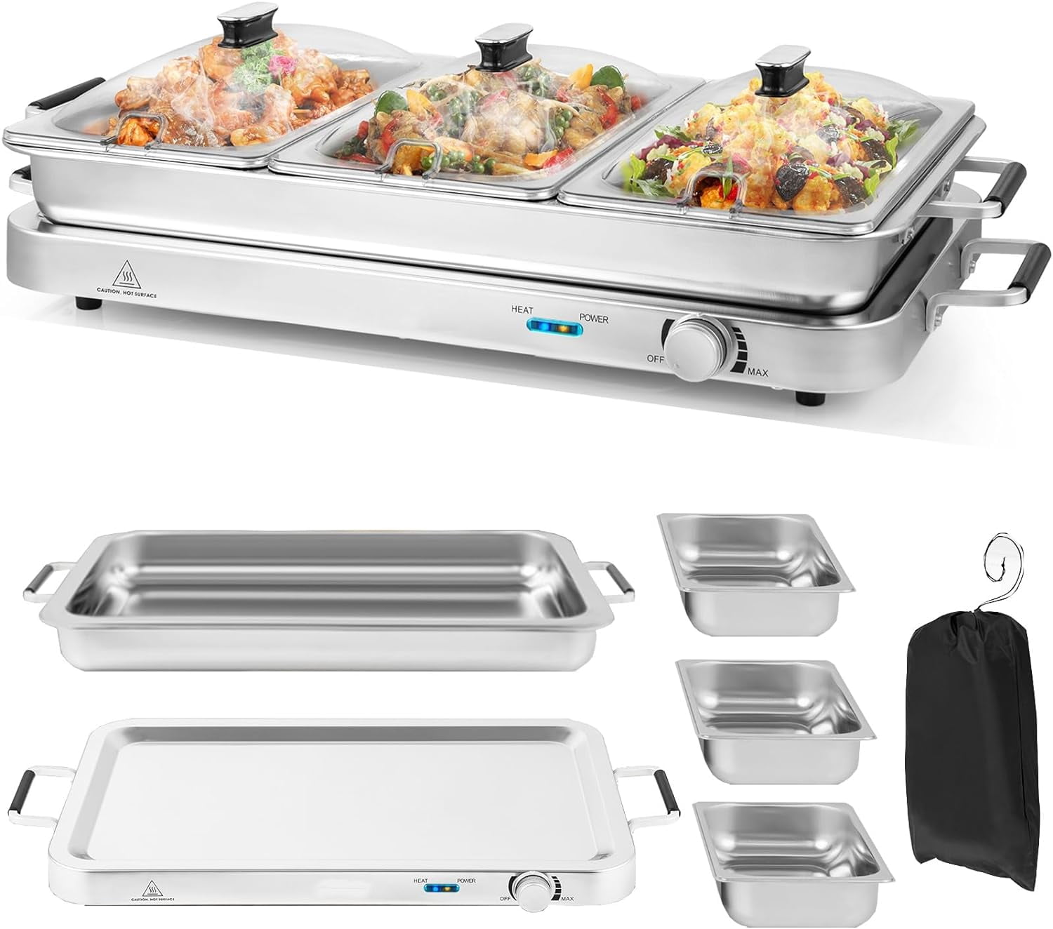 Buffet Server & Electric Food Warmer, 2-in-1 Food Warming Tray ...