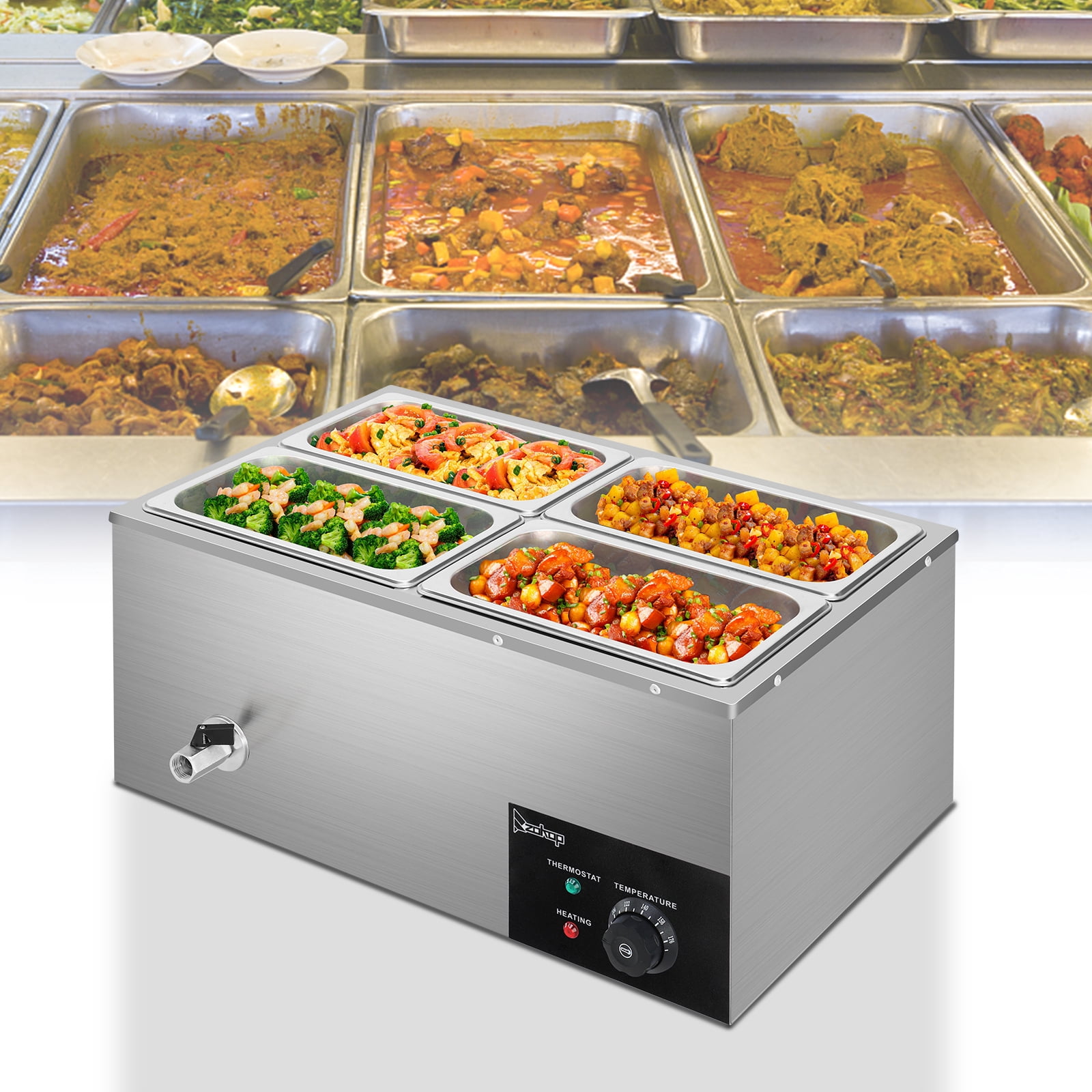 Buffet Server & Food Warmer, 5L*4 Stainless Steel Four Plates Heating ...