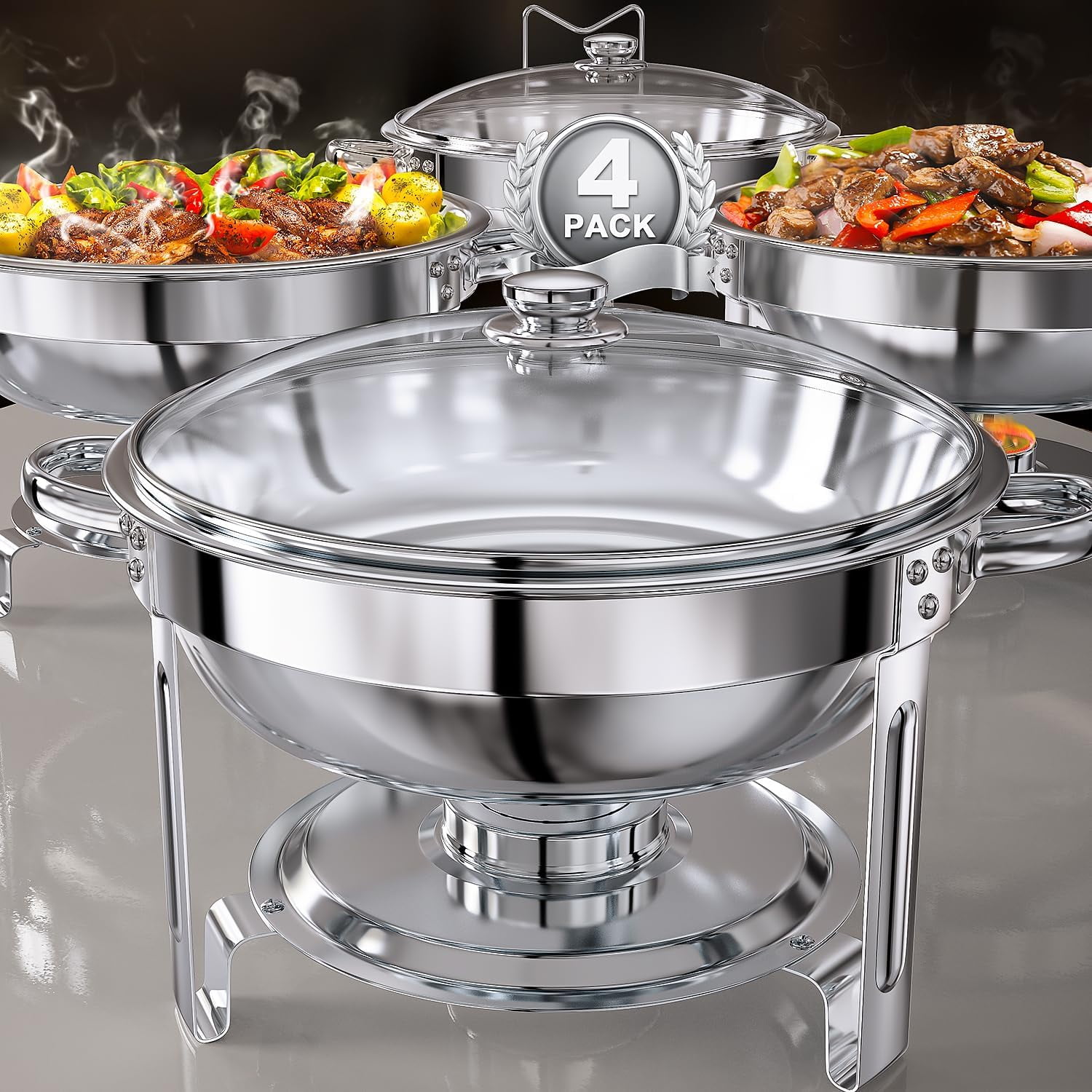 Buffet Set Chafing Dishes: 100% Pre-installed Catering Chafers - Round ...