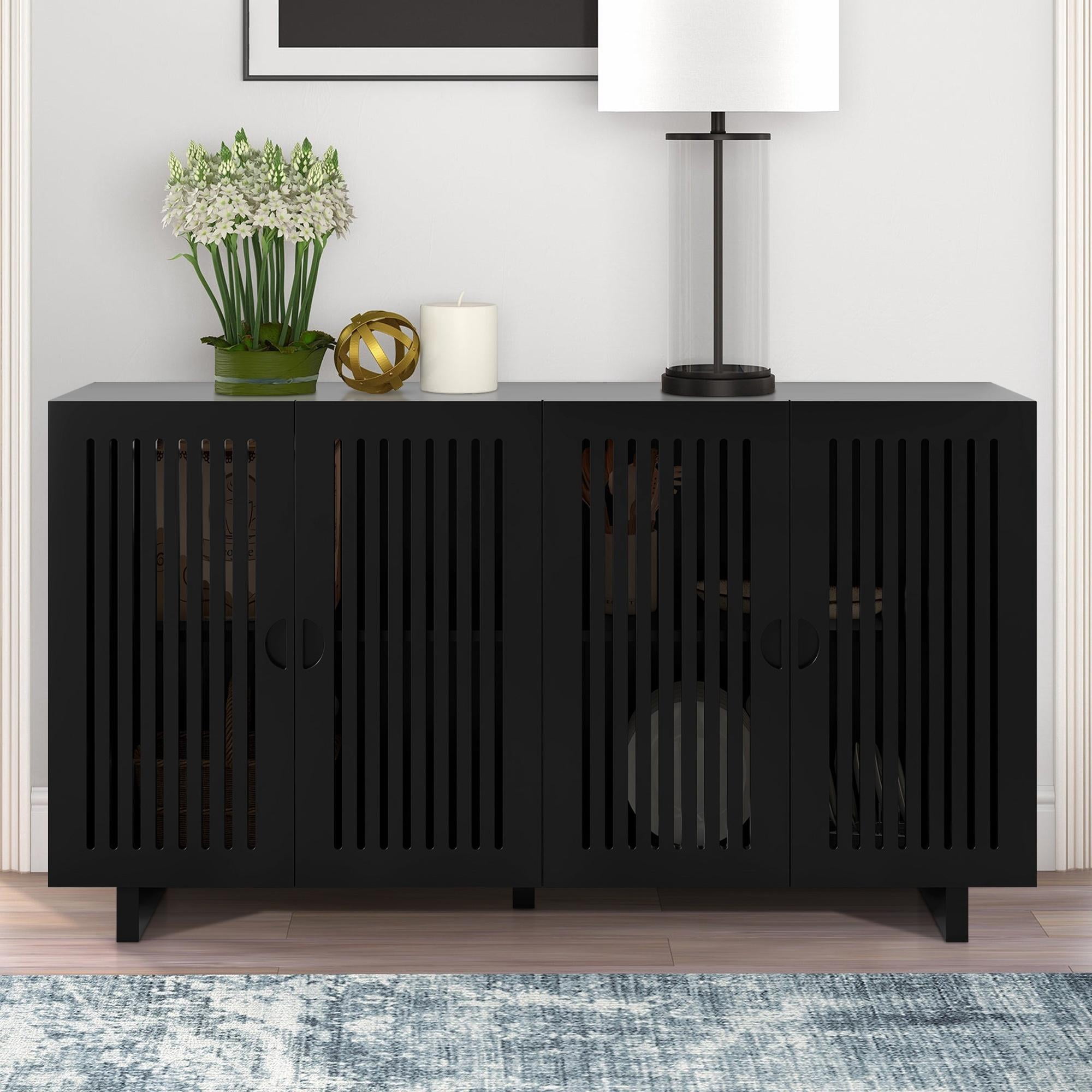 Buffet Sideboard with 4 Hollow Doors, Buffet Cabinet with Wire ...