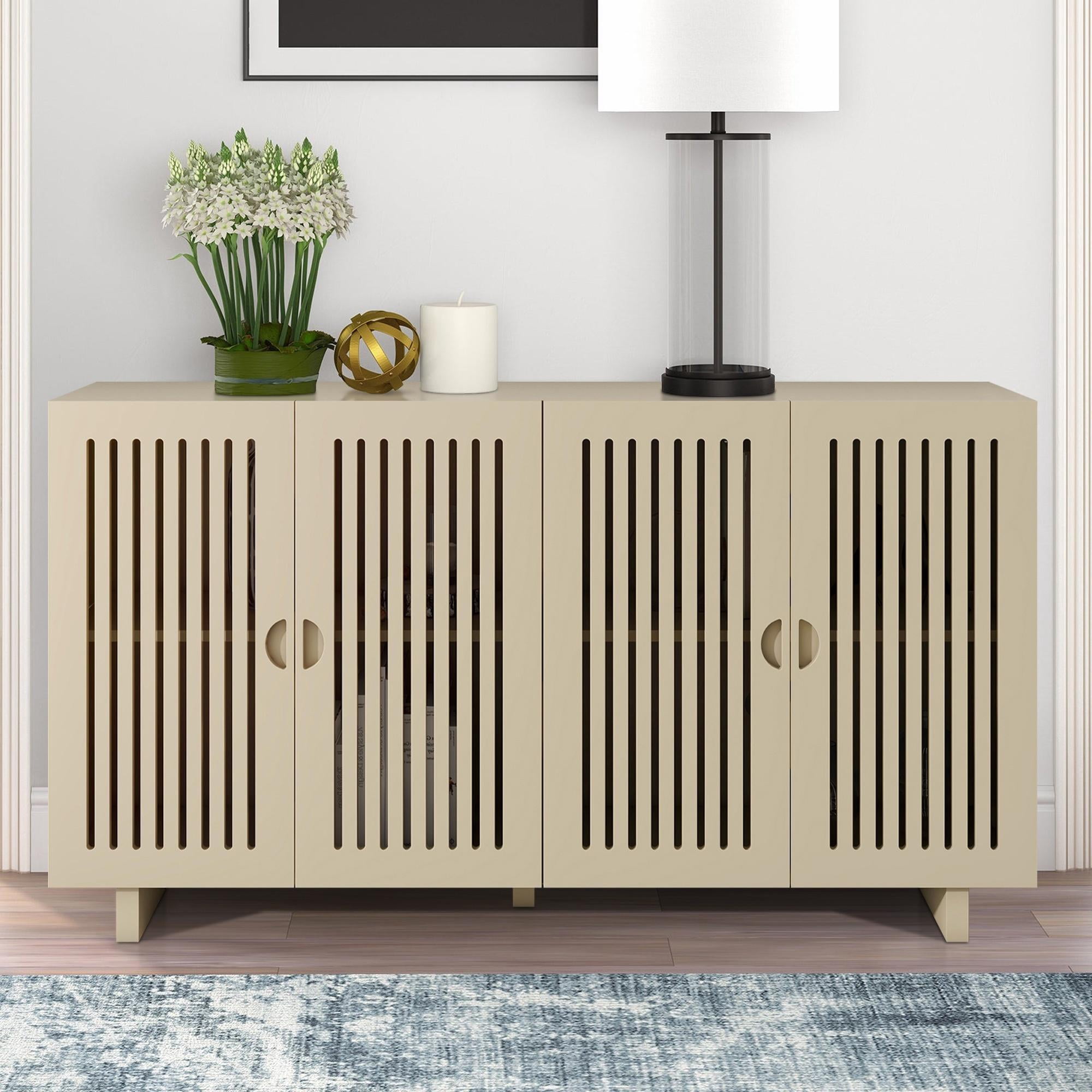 Buffet Sideboard with 4 Hollow Doors, Buffet Cabinet with Wire ...