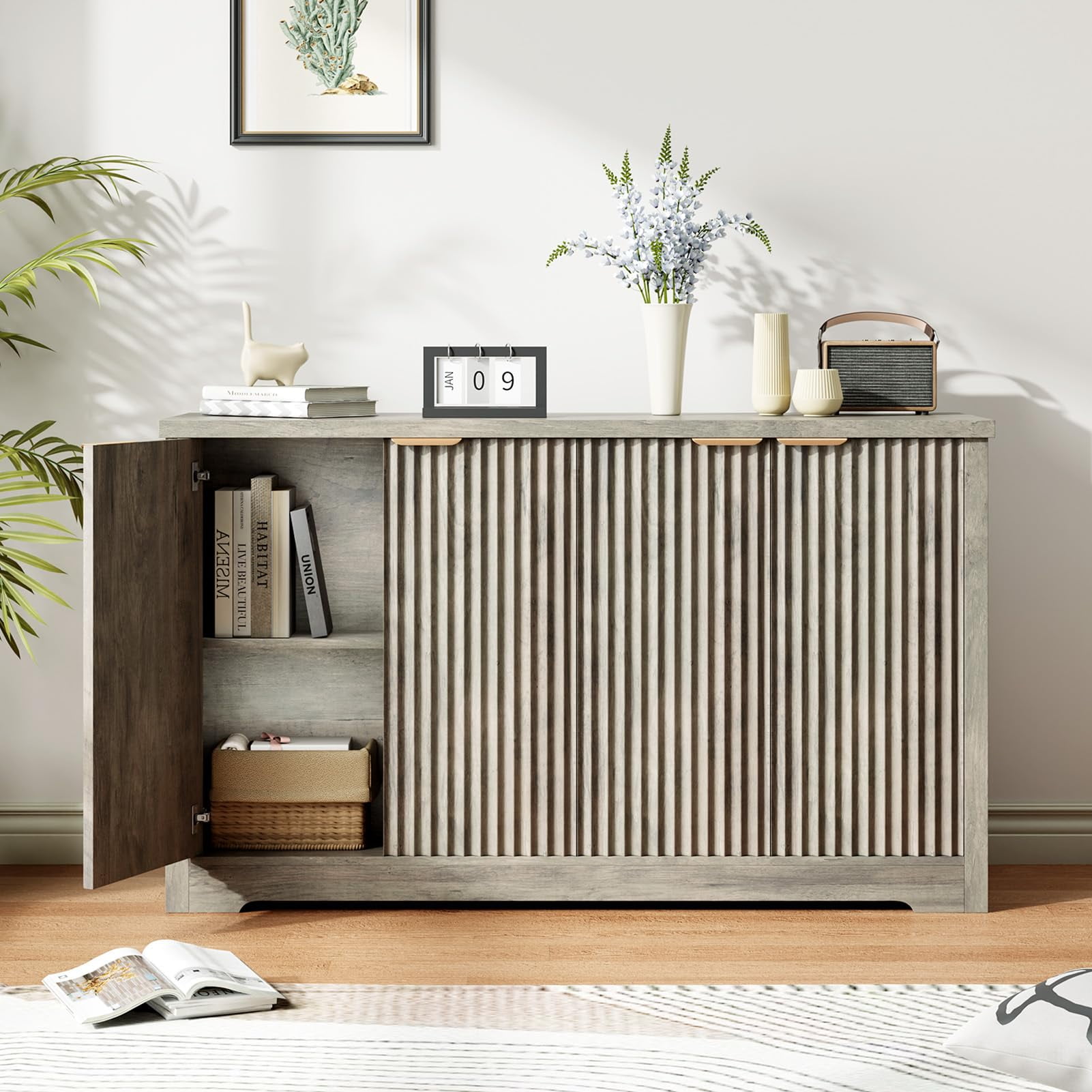 Buffet Sideboard Cabinet, Fluted Storage Cabinet – Modern 2-Door ...