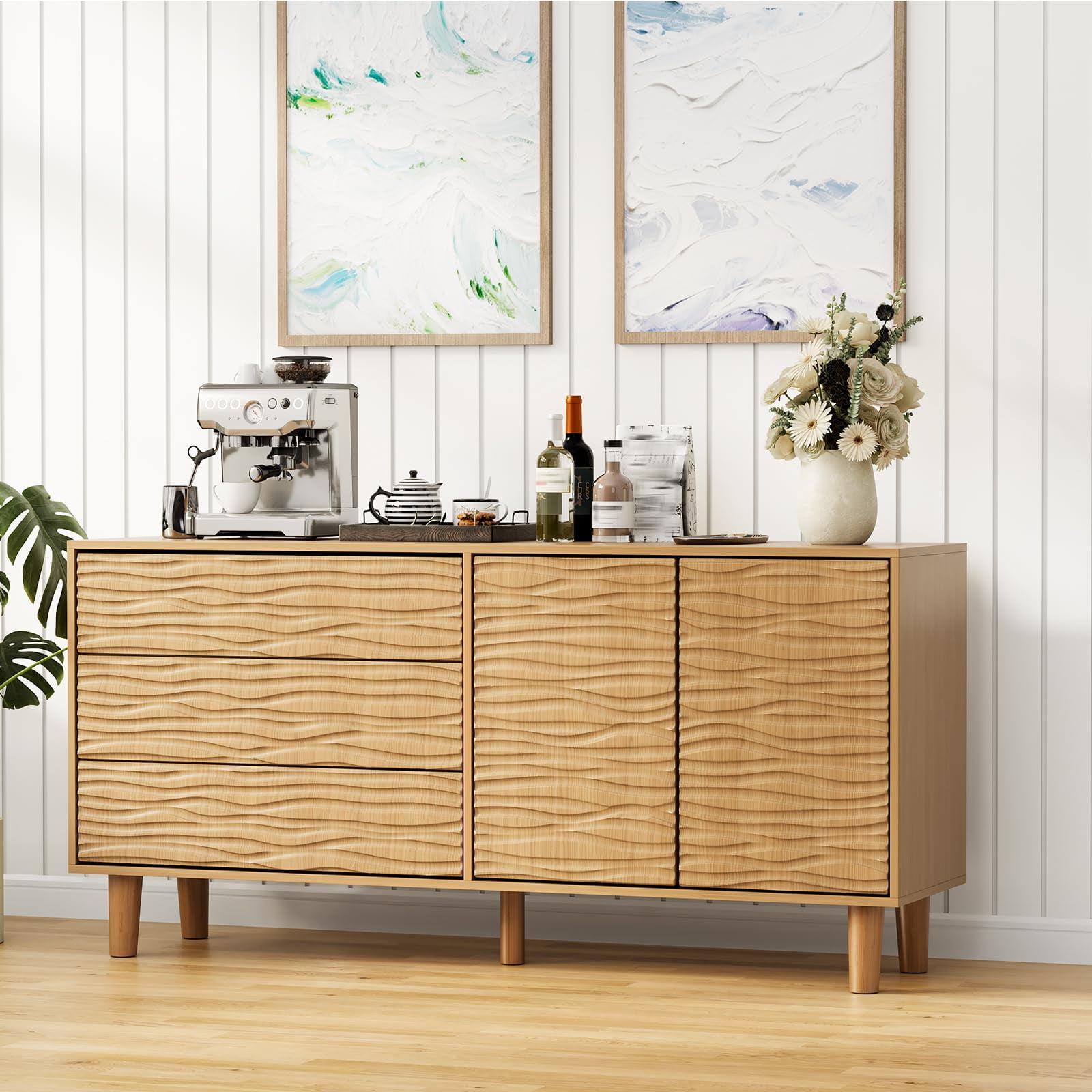 Buffet Sideboard Cabinet Modern Coffee Bar Cabinet with 3 Drawers & 2 ...