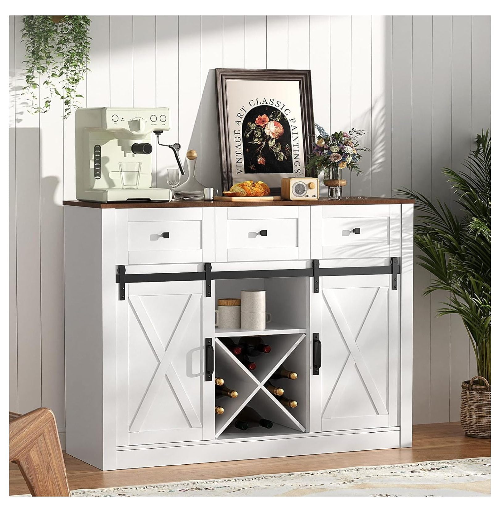 Buffet Sideboard Cabinet with Storage, Farmhouse Coffee Bar Cabinet ...