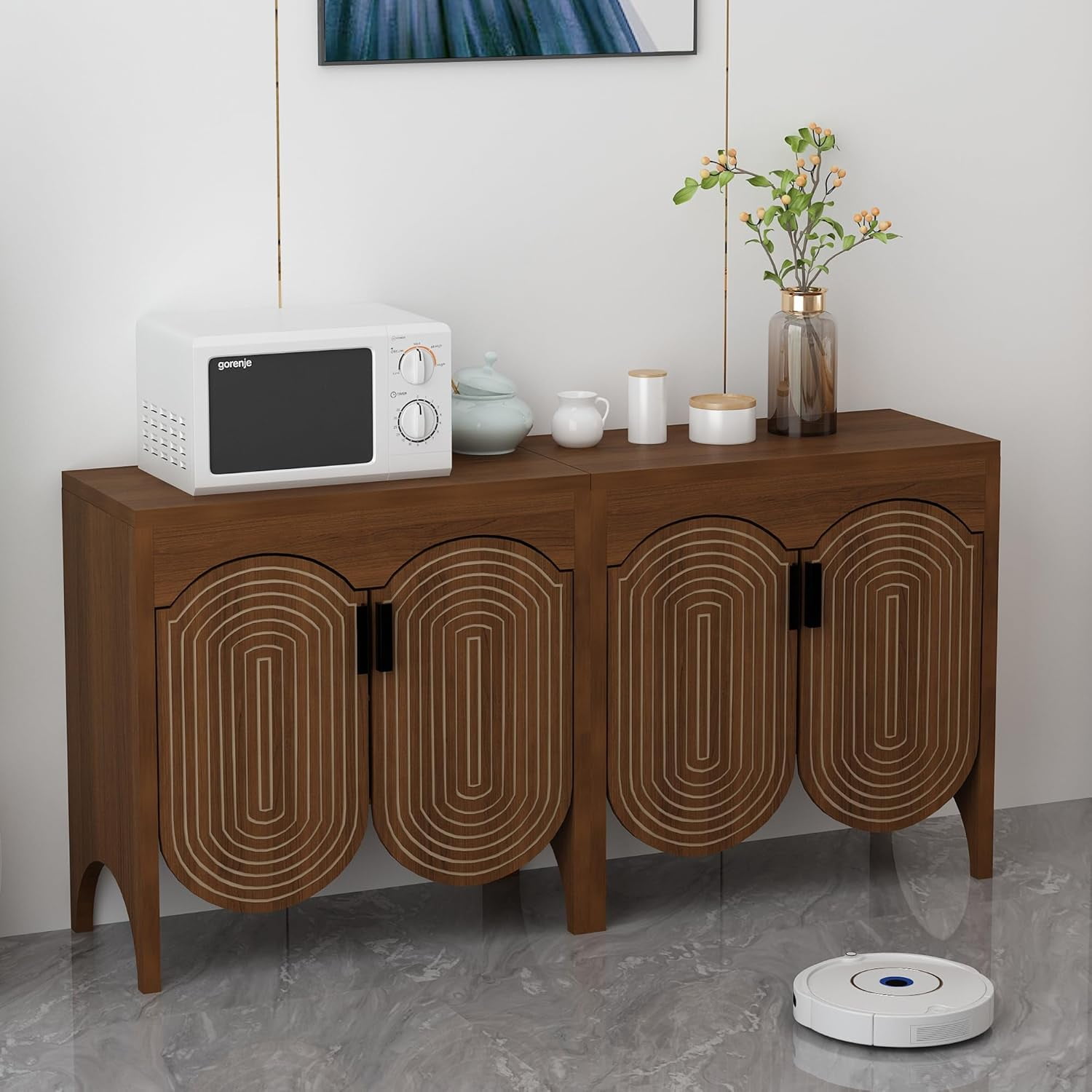 Buffet Sideboard Cabinet with Storage, Fluted Storage Cabinet with Arc ...