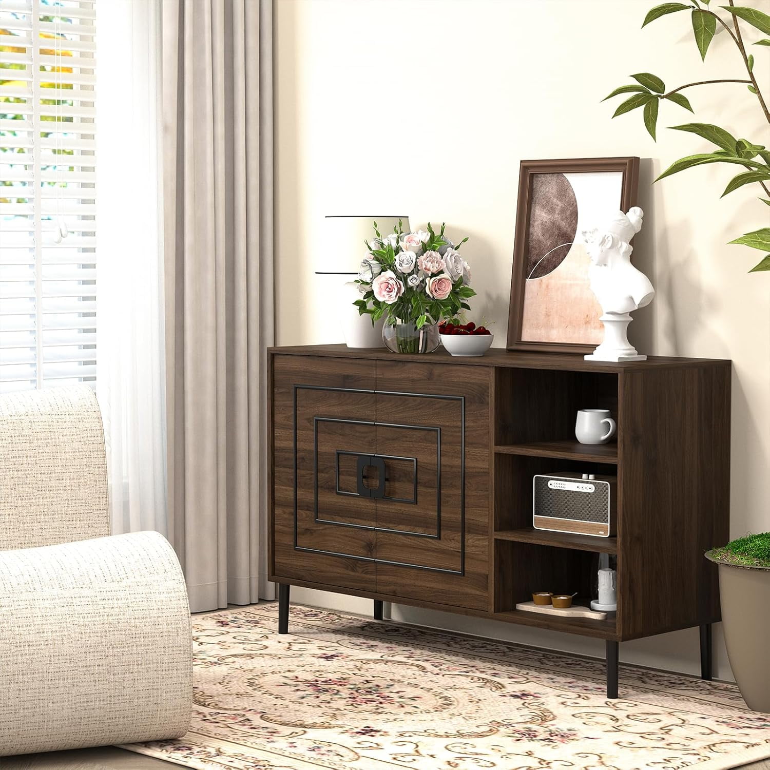 Buffet Sideboard Cabinet with Storage Mid Century Sideboard with 3 ...