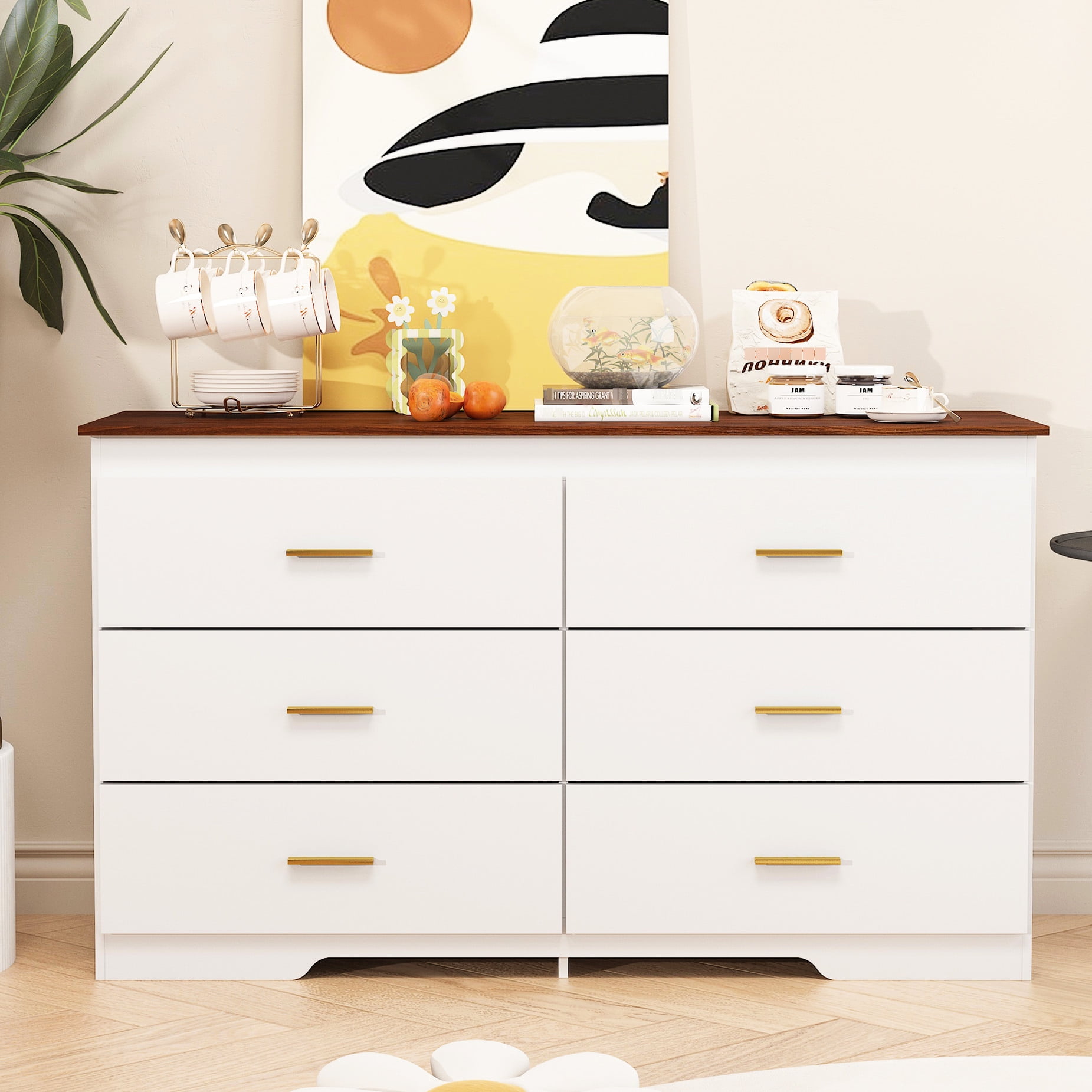 Buffet Sideboard Dresser Storage Cabinet, Antique Style, Max 110lb Load, 5+ Spaces, Brown And ...