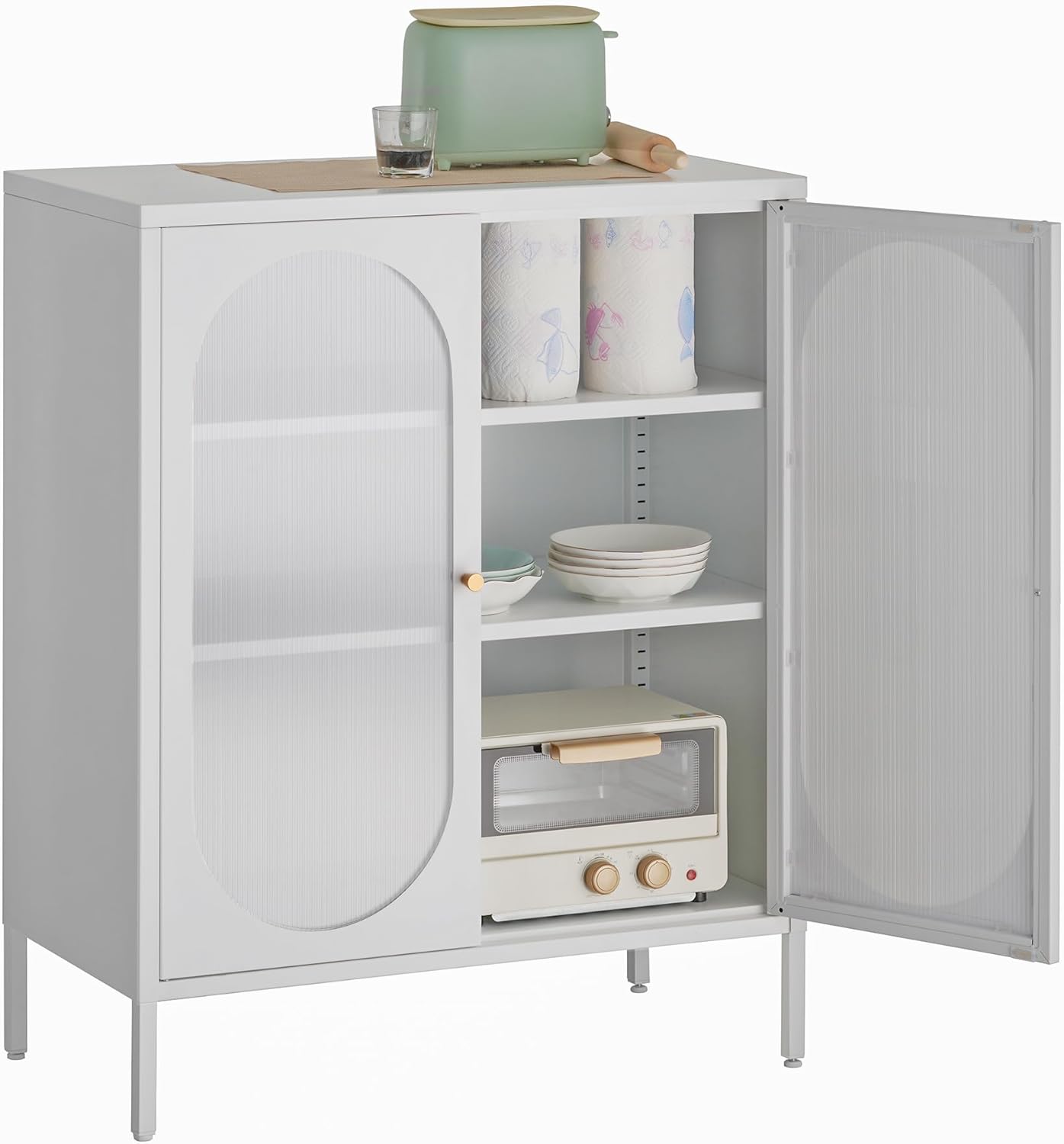 Buffet Sideboard Metal Storage Cabinet with Translucent PC Board Doors ...