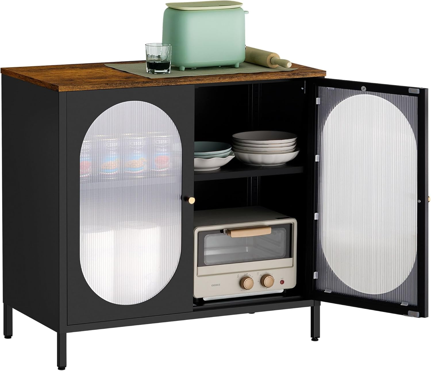 Buffet Sideboard, Metal Storage Cabinet with Translucent PC Board Doors ...
