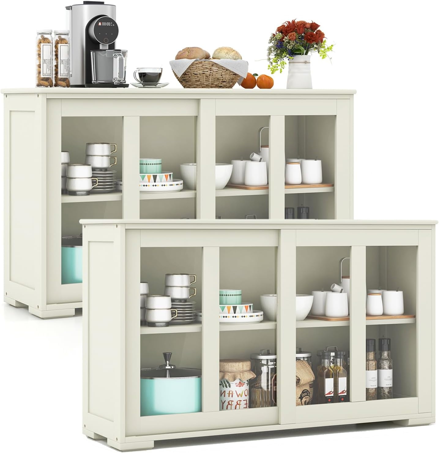 Buffet Sideboard with Storage 2-Door Floor Cupboard with Sliding ...