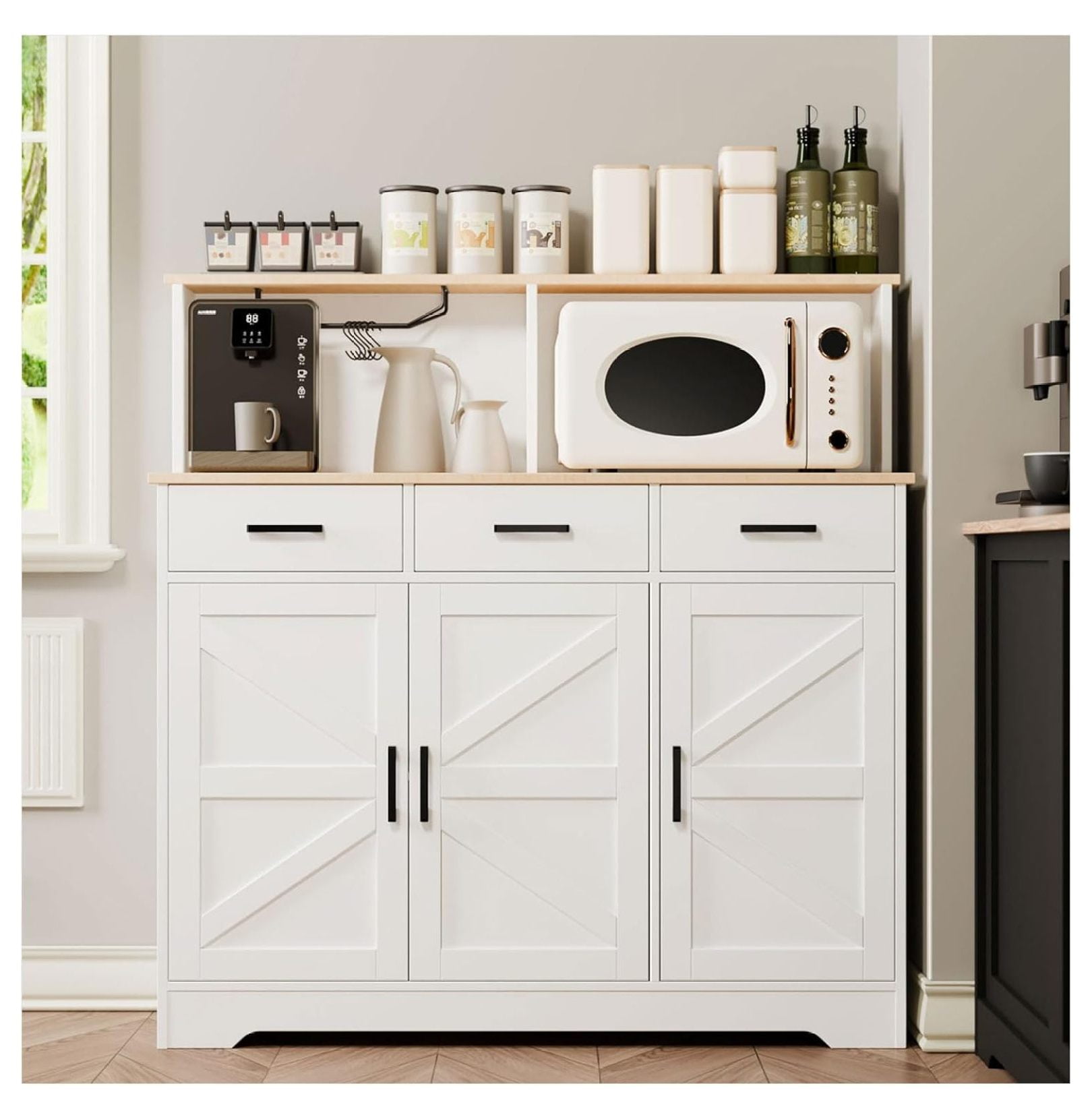 Buffet Sideboard Storage Cabinet - 47" Large Double-Layer Kitchen ...