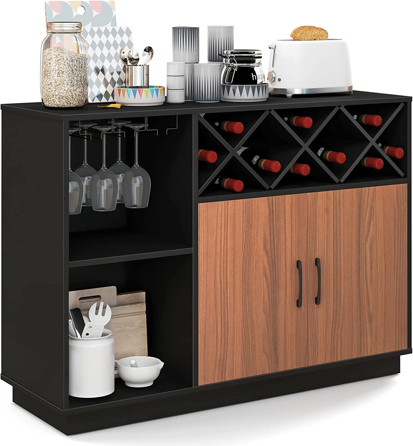 Buffet Sideboard, Wine Bar Base Cabinet 45”X15”x32”, Glass Holder ...