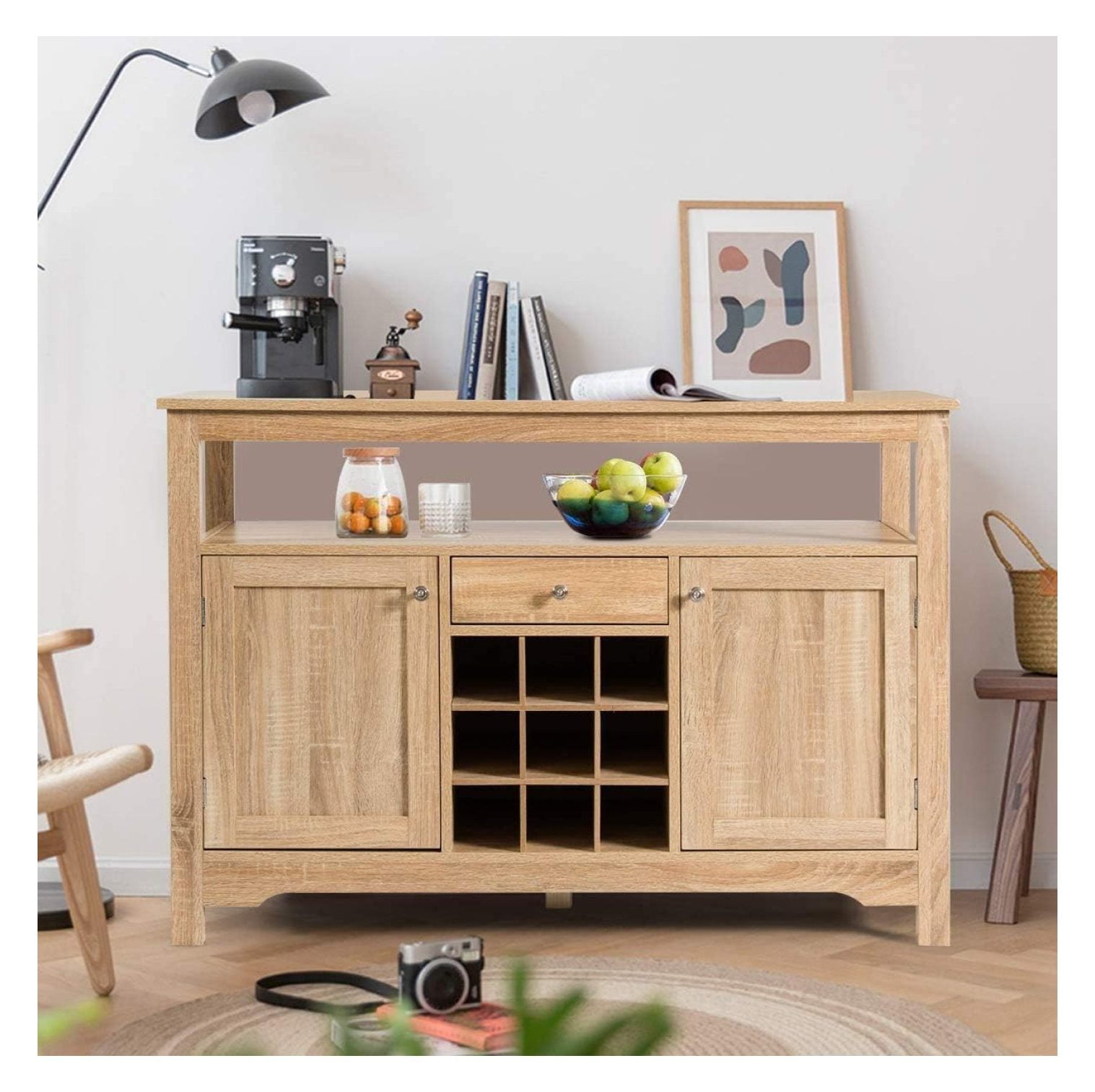 Buffet Sideboard, Wine Console Table, Wooden Kitchen Organizer w/2 ...