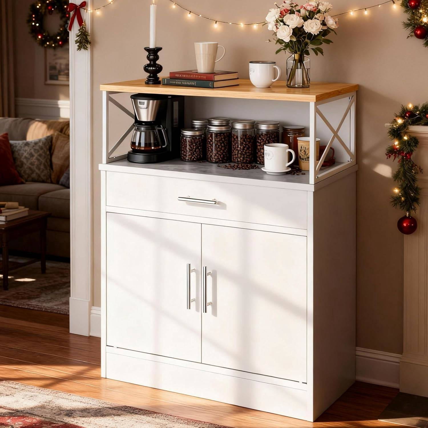 Buffet Sideboard with 2 Doors, 1 Drawer, Adjustable Shelf & Open ...