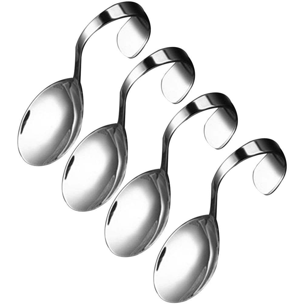 REOFLYUP Reusable Spoon Stainless Steel Curved Handle Spoons Silver ...