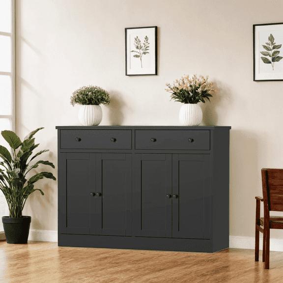 Buffet Cabinet with Glass Doors and Storage - Sideboard with Built-in ...