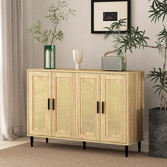Buffet Storage Cabinet with Rattan Decorating Doors,Kitchen Sideboard ...