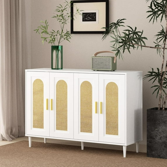 Buffet Storage Cabinet with Rattan Decorating Doors,Kitchen Sideboard ...