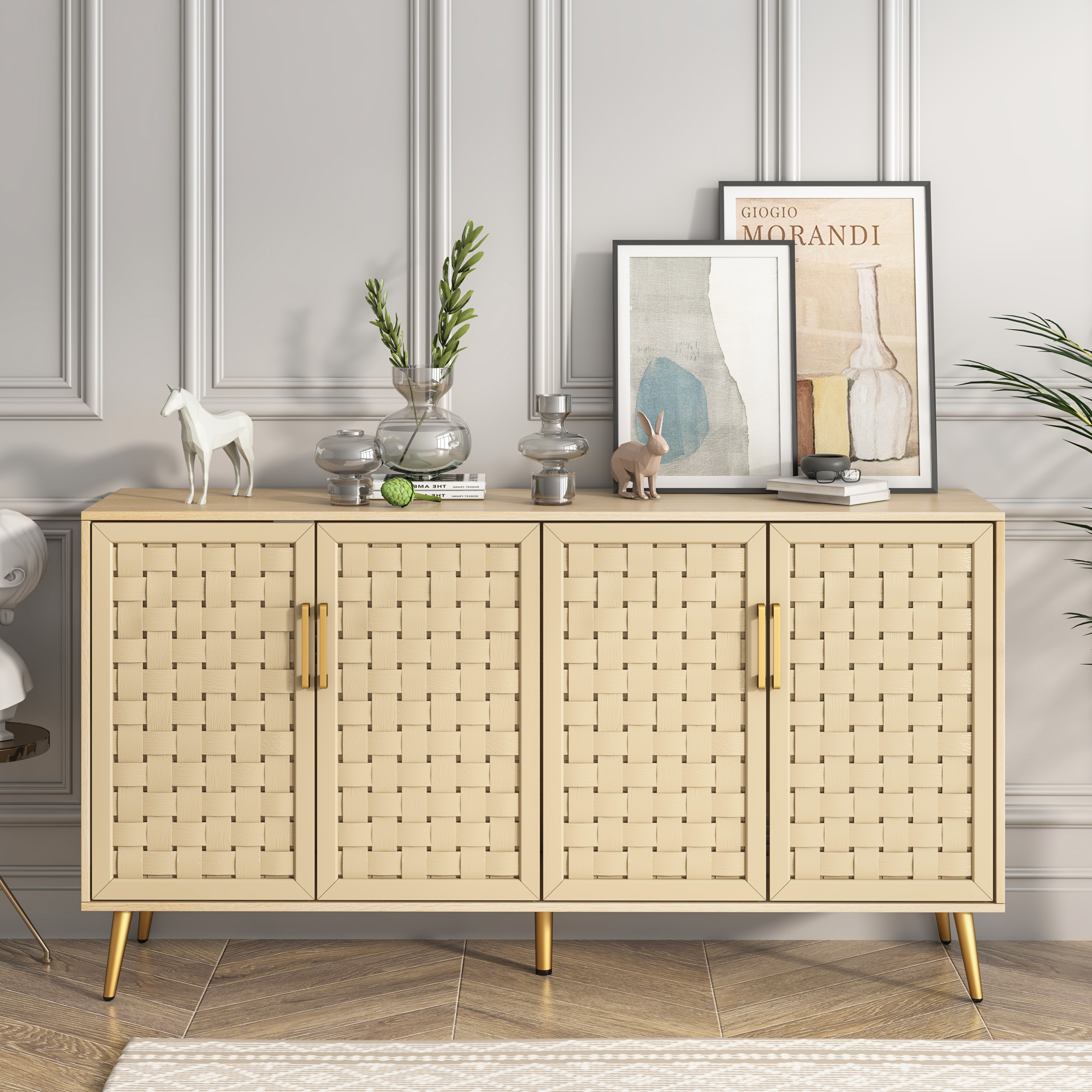 Fiogmub Adjustable Shelves and Large Storage Accent Cabinet with Woven ...