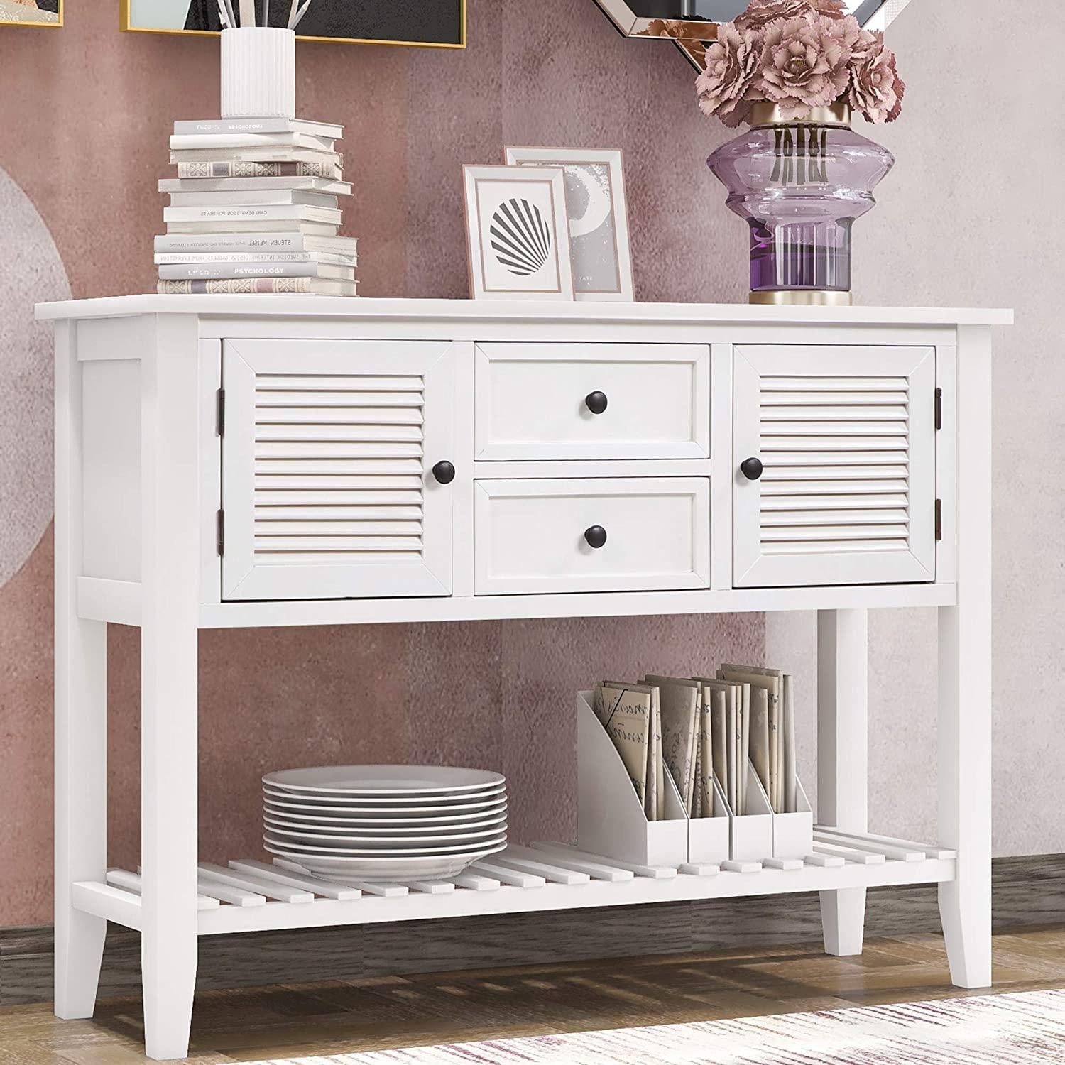 Buffet Table Console Tables with Shutter Doors Two Storage Drawers and ...