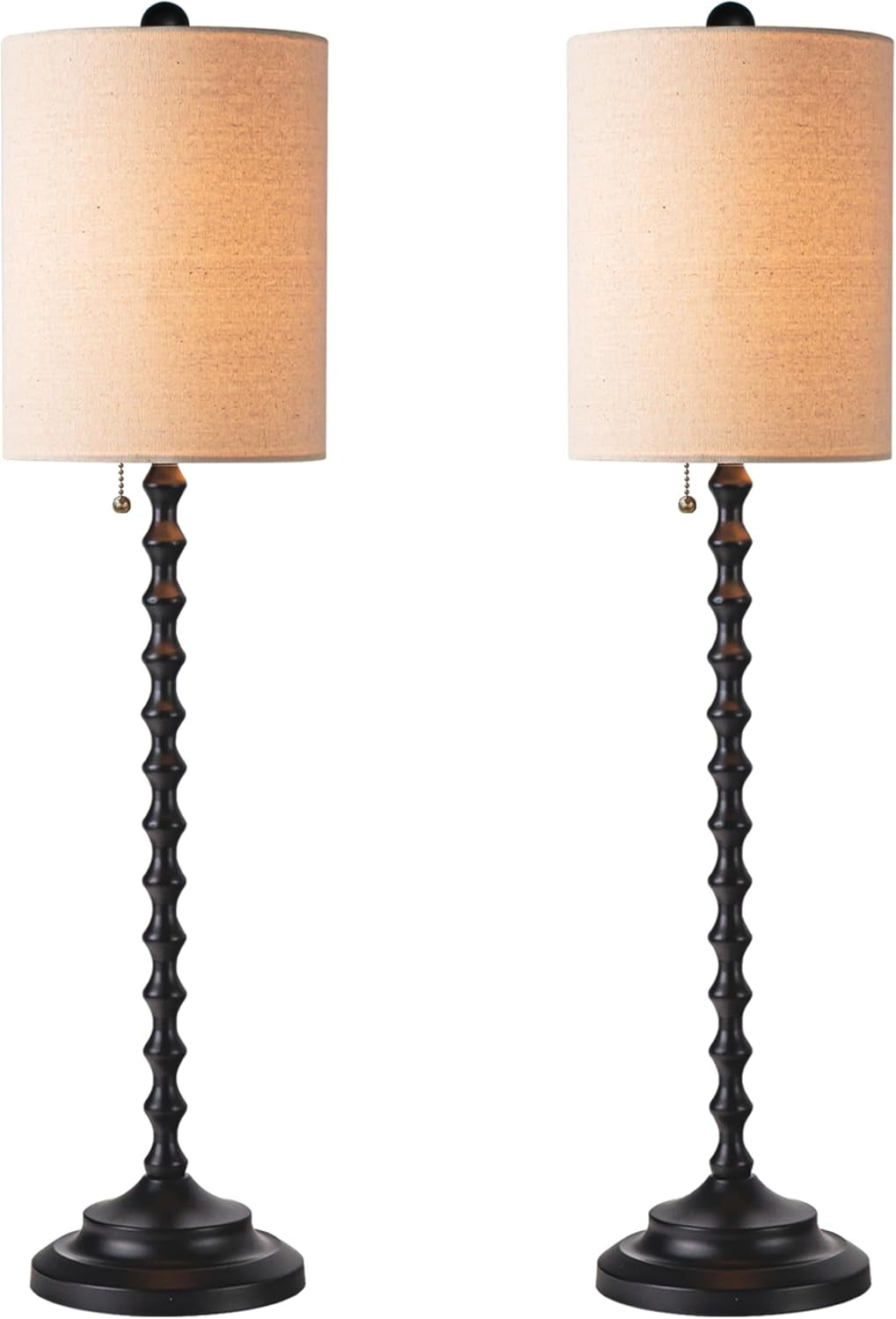 Buffet Table Lamps Set of 2 with Linen Shade, Black Elegant Tall Table ...