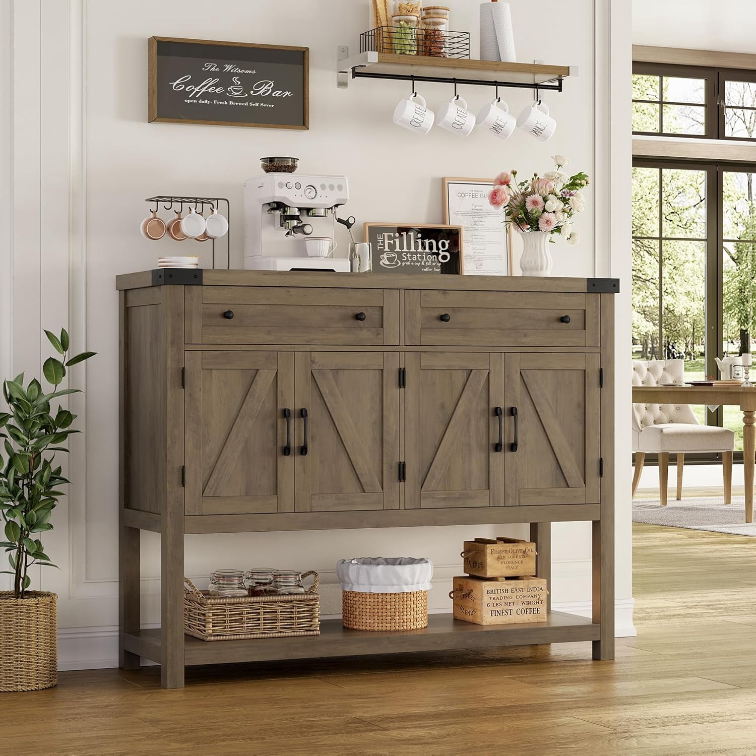Buffet sideboard cabinet with storage, modern farmhouse coffee bar with ...