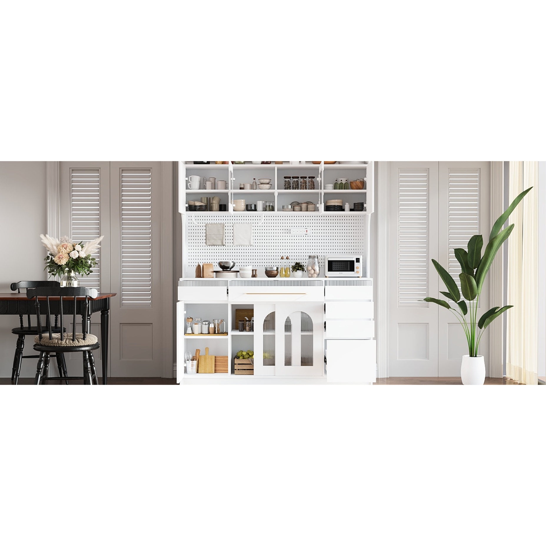 Buffet with 6 Drawers, 5 Cabinets, Sliding Glass Doors - Provide Easy ...