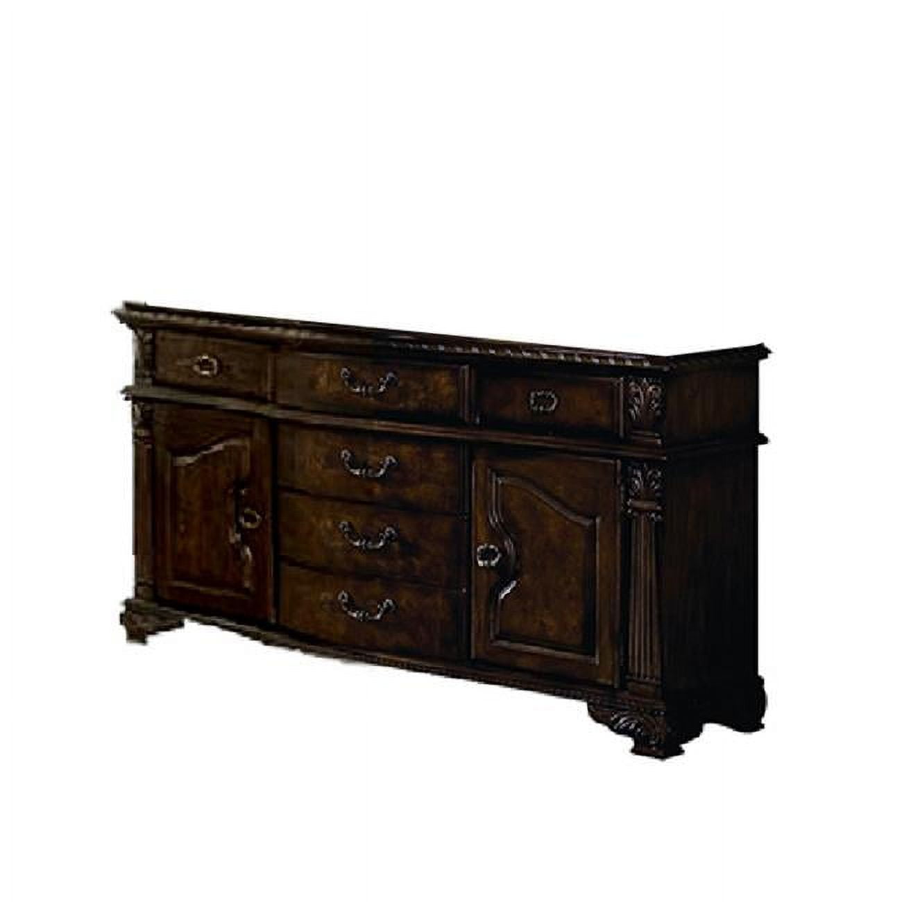 Buffet with 6 Drawers & Intricate Carved Details, Cherry Brown ...