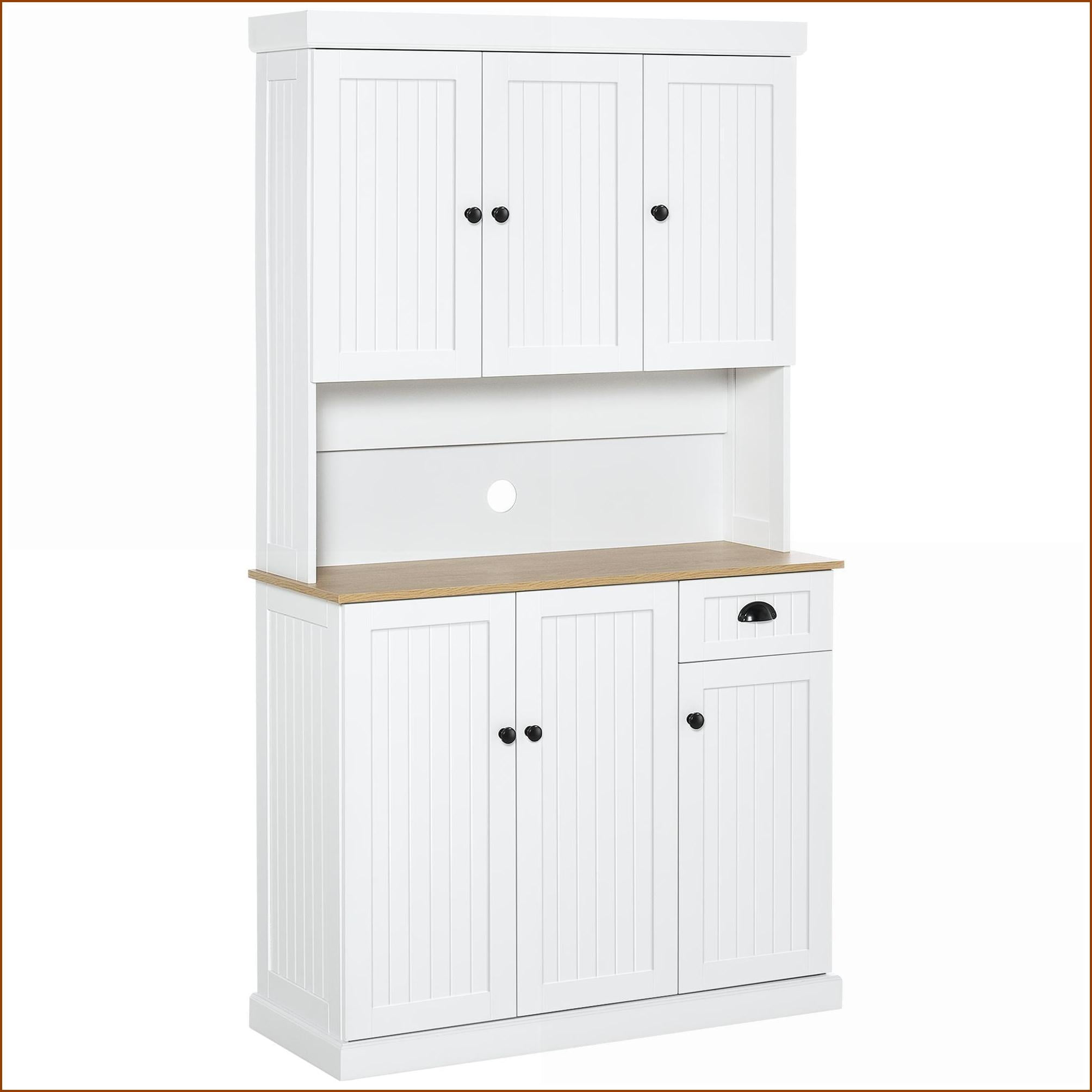 Buffet with Hutch, 71" Modern White Kitchen Storage Cabinet with ...