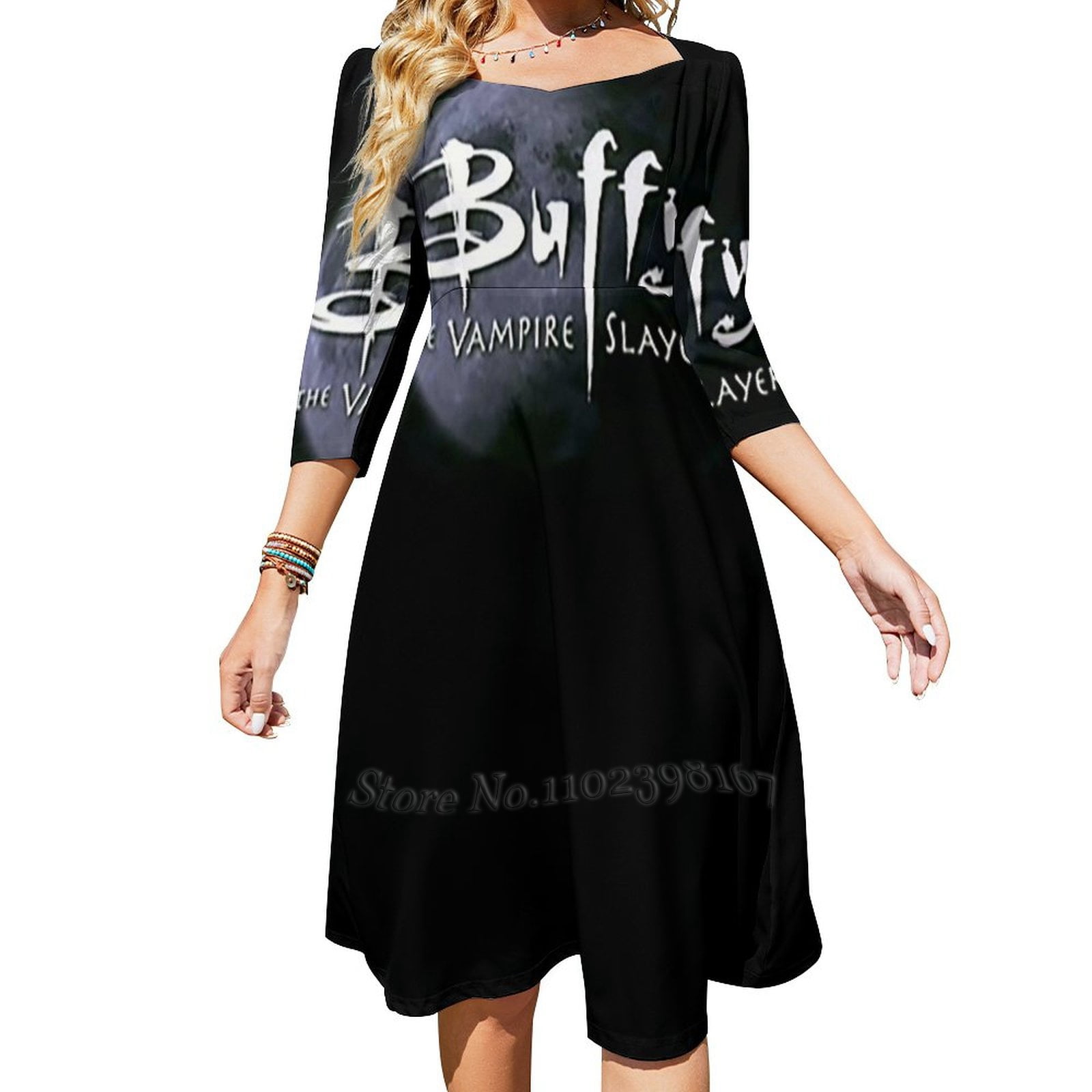 Buffy Sweet Elegant Dress Women Korean Kawaii Square Collar Dress Buffy ...