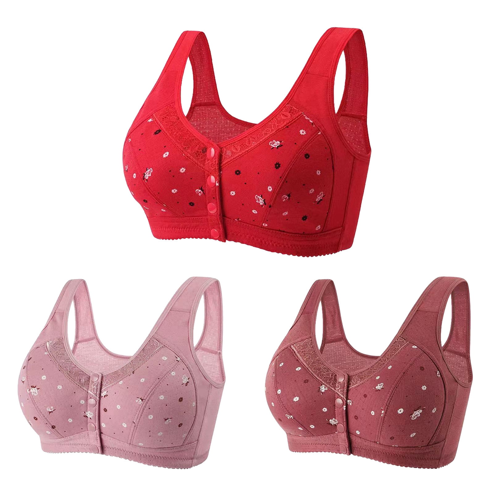 Bufgaceh 3PC Bras for Women Older, Daisy Bra for Seniors Button Front ...