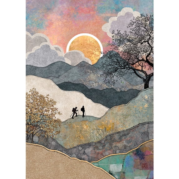 Bug Art Hikers: Small Silhouette of Two Hikers Inside Rolling Mountain ...