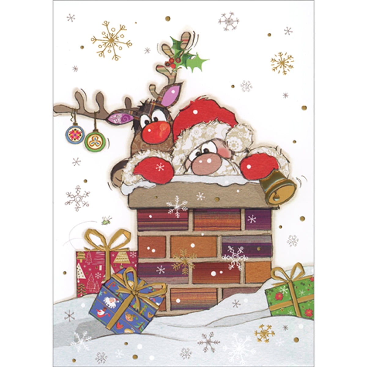 Bug Art Santa and Rudolph Stuck in Chimney Funny Christmas Card ...