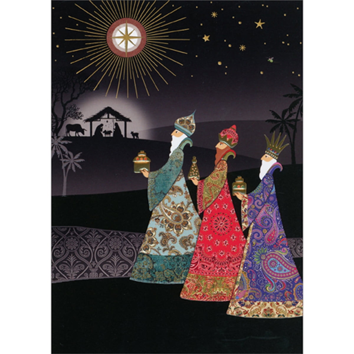 Bug Art Three Kings with Colorful Patterned Robes Approaching Manger ...