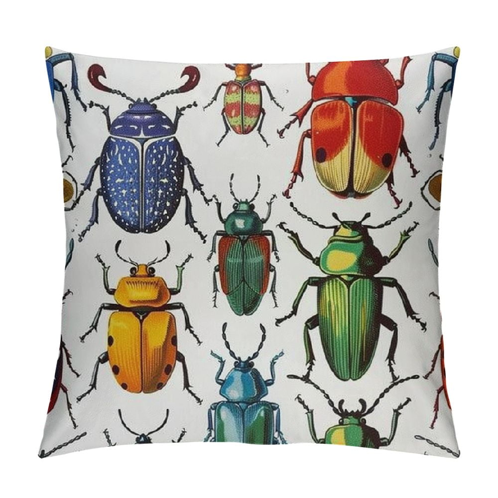 Bug Decorative Throw Pillow Covers, Soft Flying Bugs Pattern Square Cushion Case Set for Couch ...