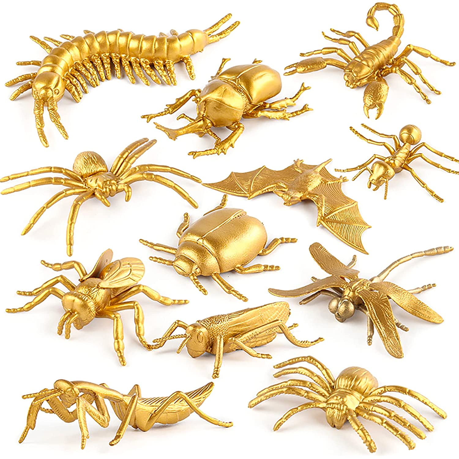 Bug Figurines 12 PCS Plastic Bugs Figures Gold Insect Animal Figurines ...