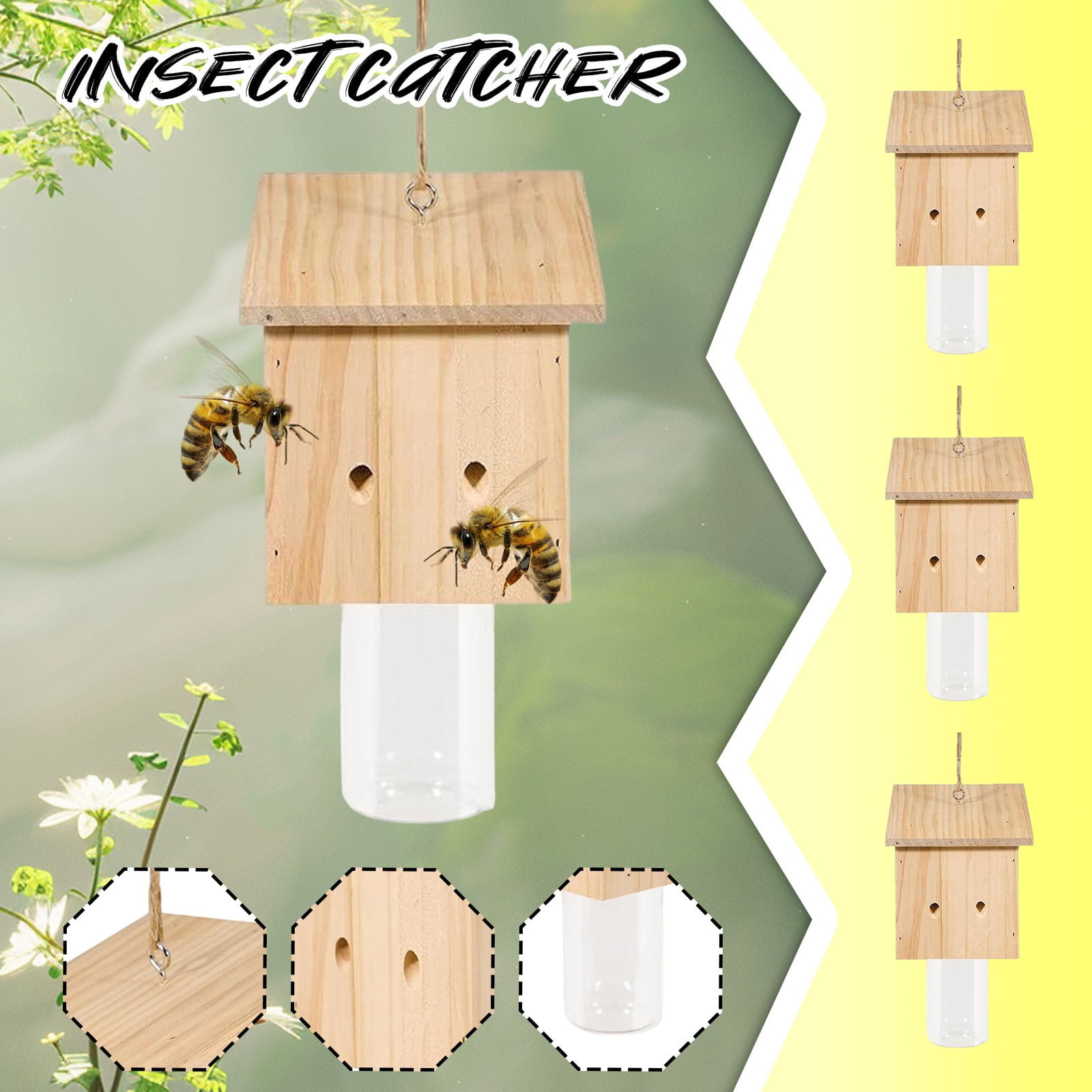 Bug Repellent Indoor 4pc Wooden Suspended Bee Trap, Insect Bee Trap ...