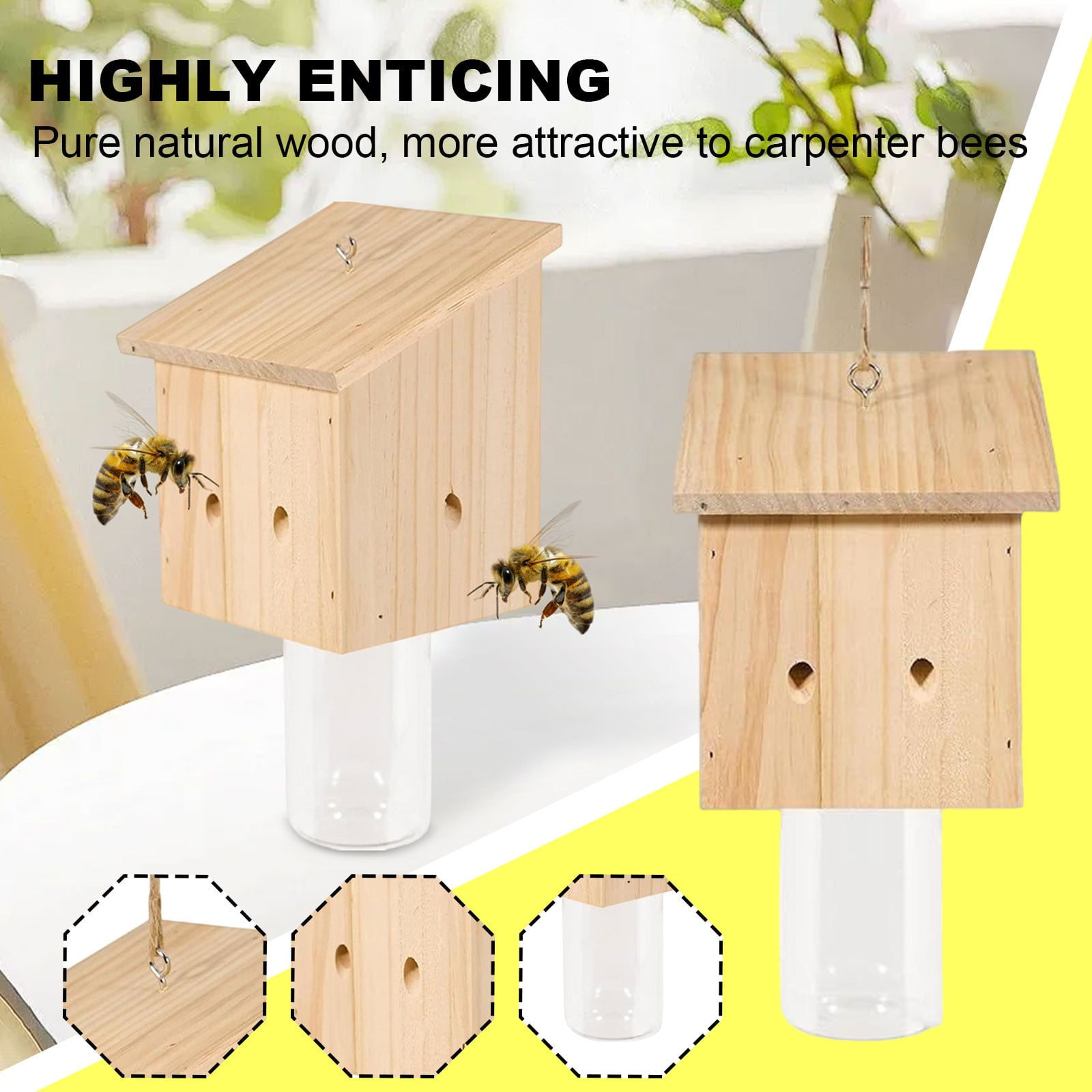 Bug Repellent Indoor Wooden Suspended Bee Trap, Insect Bee Trap with Detachable Cover #077A ...