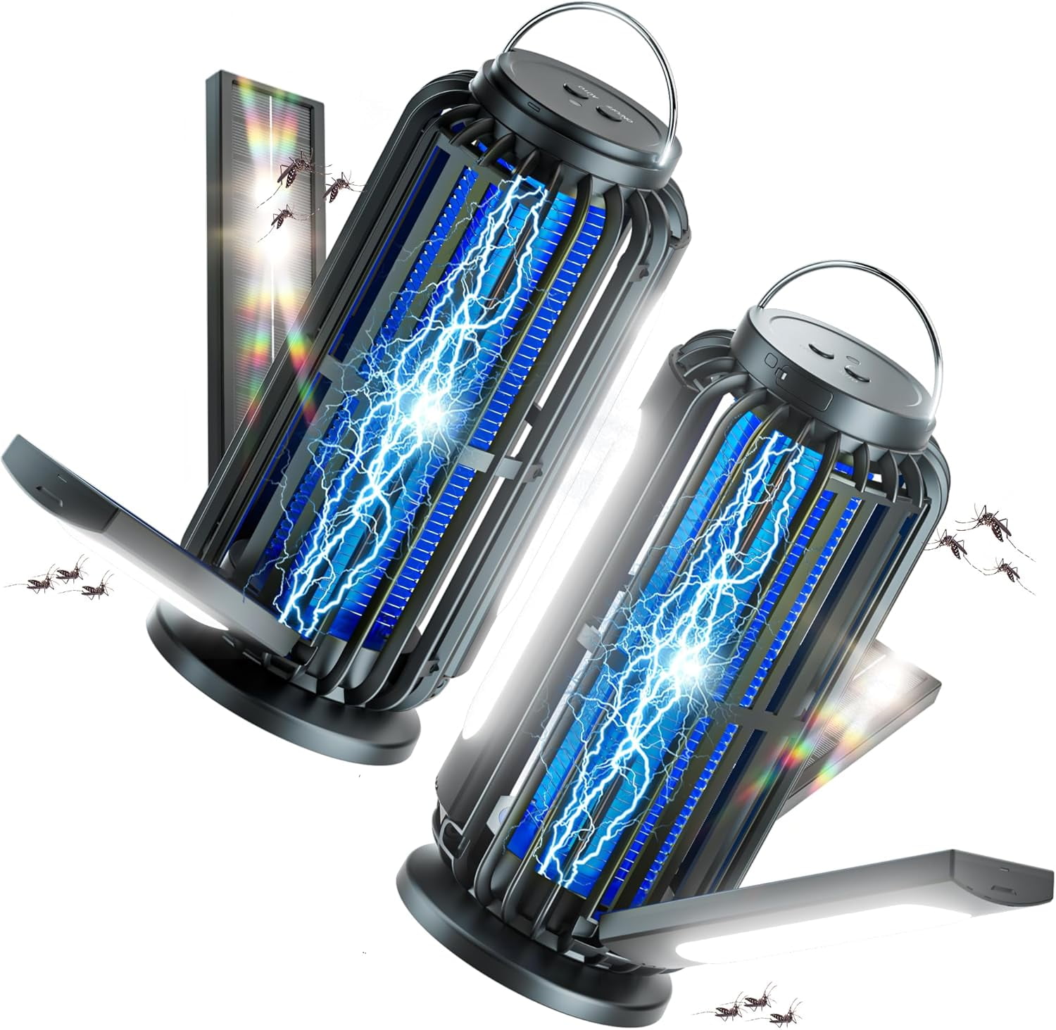Bug Zapper 2 Pack, Solar Bug Zapper with 3 Solar Charging Panels, IP65 Waterproof Mosquito ...