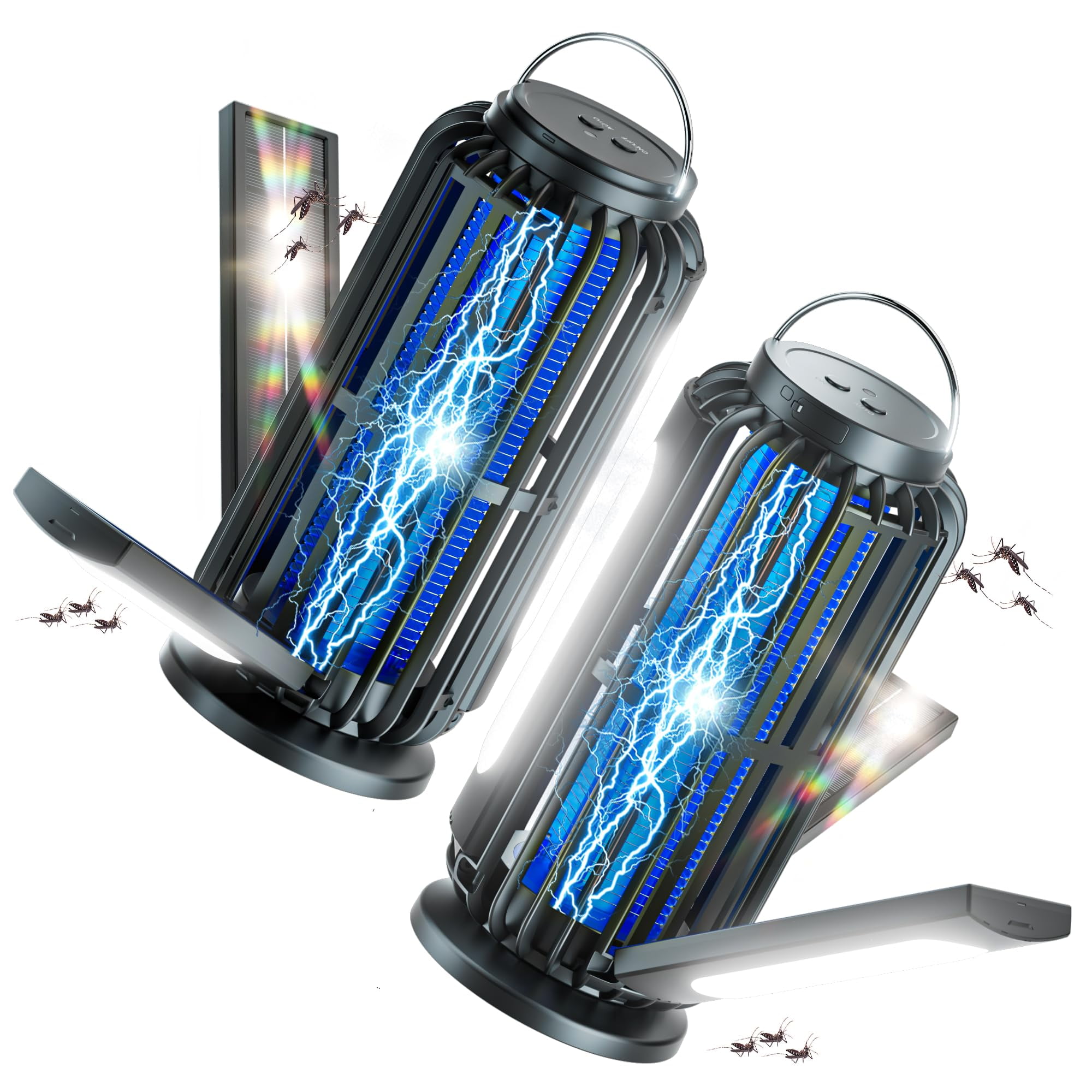 Bug Zapper 2 Pack, Solar Bug Zapper with 3 Solar Charging Panels, IP65 ...