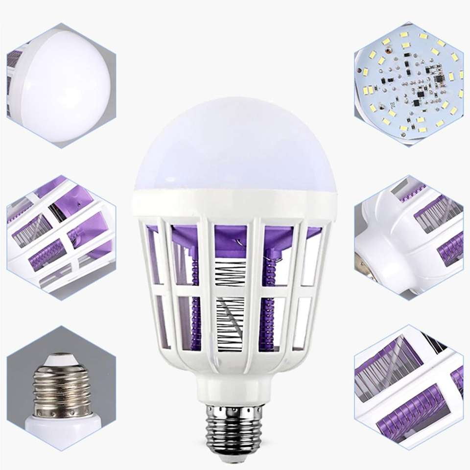 Bug Zapper Light Bulb, 2 in 1 Mosquitoes Killer Lamp 15W Led Electronic ...