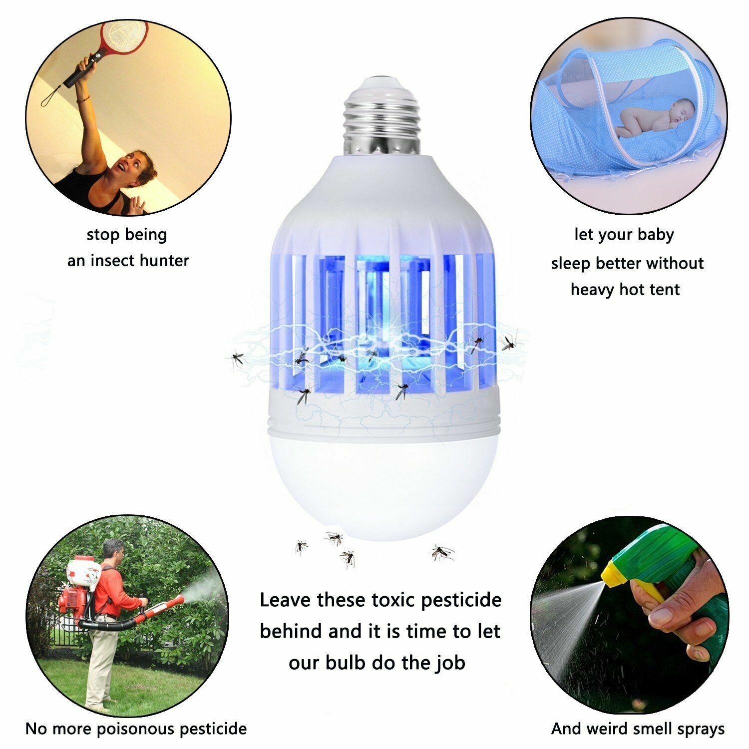 Bug Zapper Light Bulb Mosquito Lamp Fly Trap Killer Indoor Outdoor ...