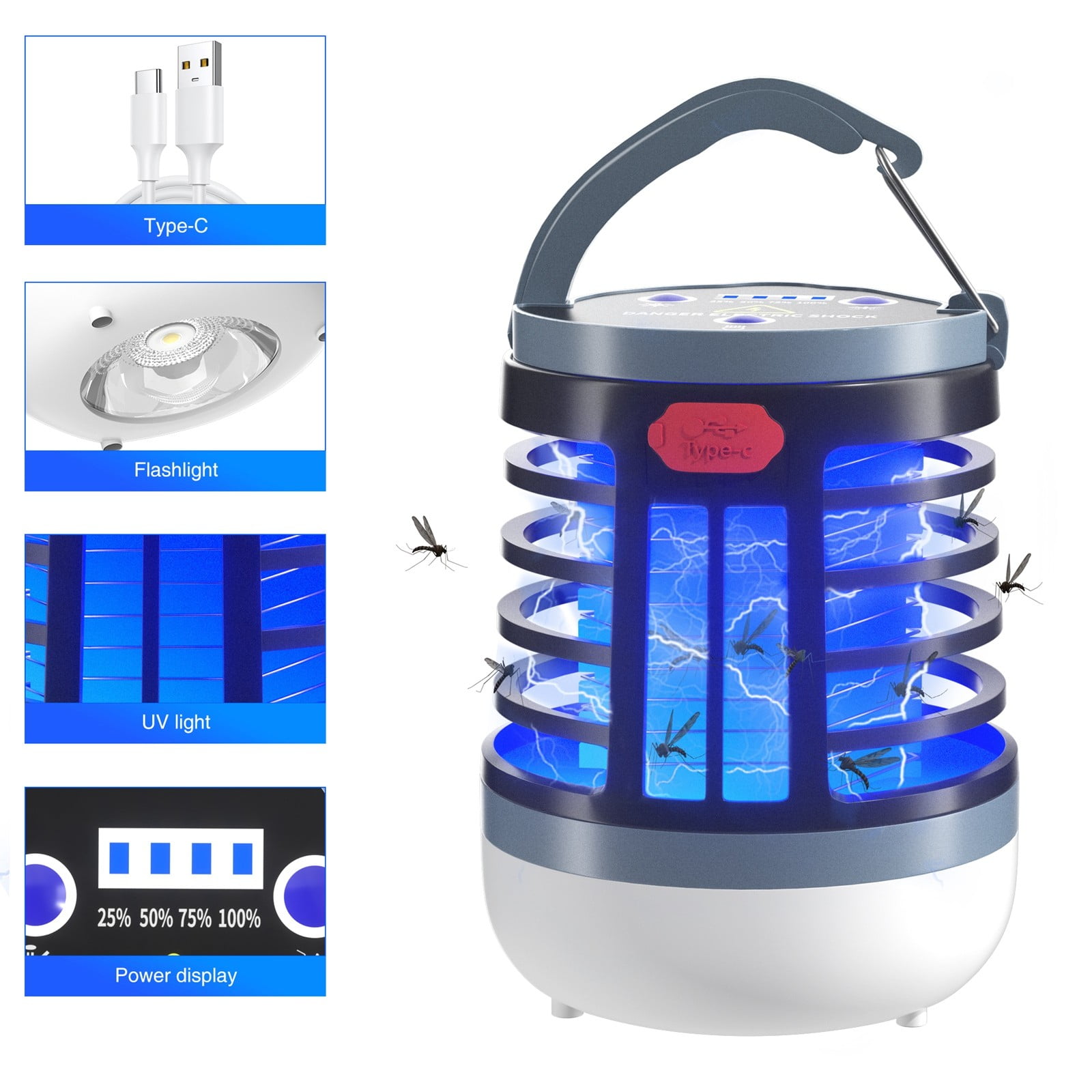 Bug Zapper Outdoor, Electric Mosquito Repellent 1200mAh Battery Pest ...