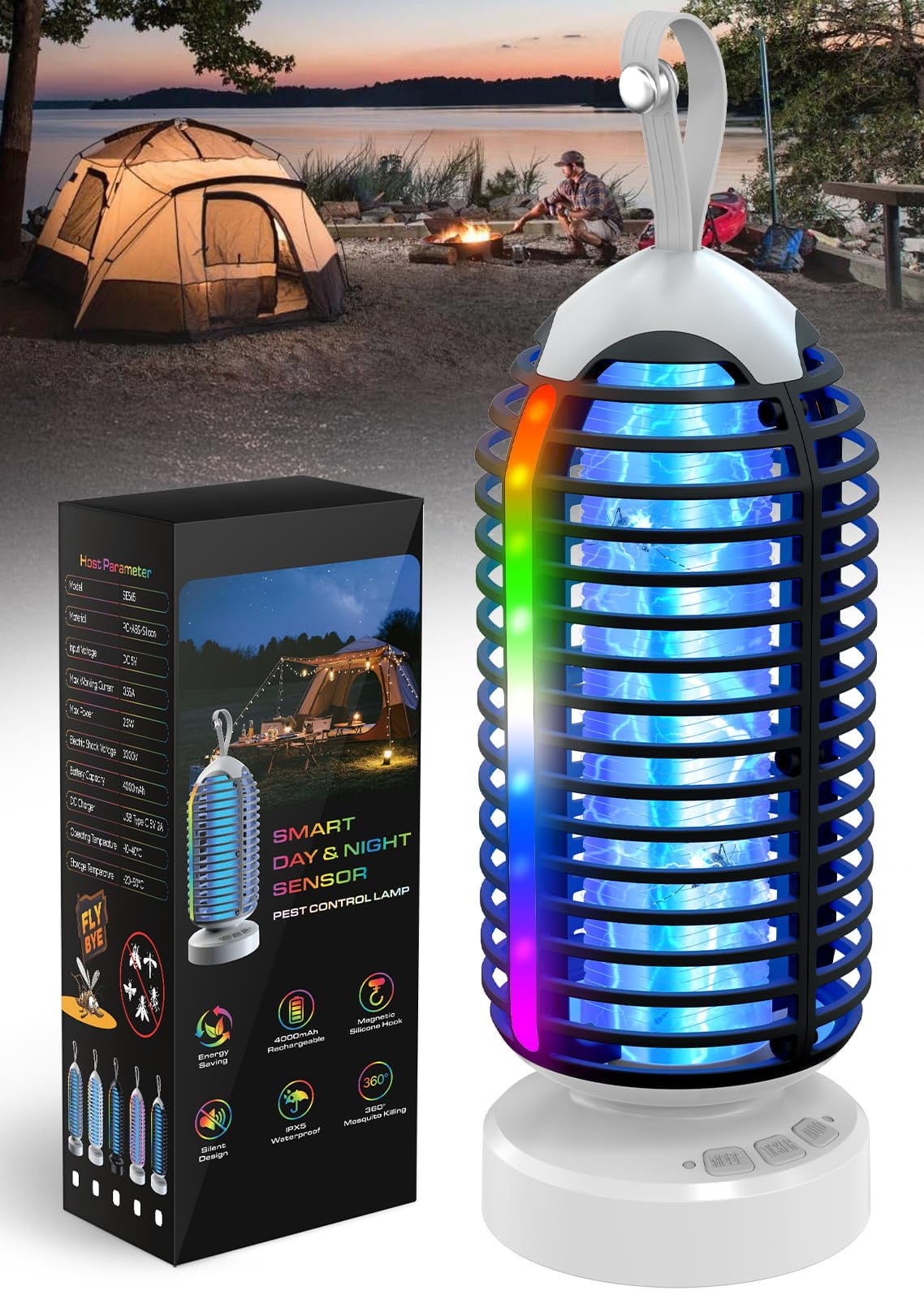 Bug Zapper Outdoor with Marquee Light, Cordless Mosquito 4000mAh ...