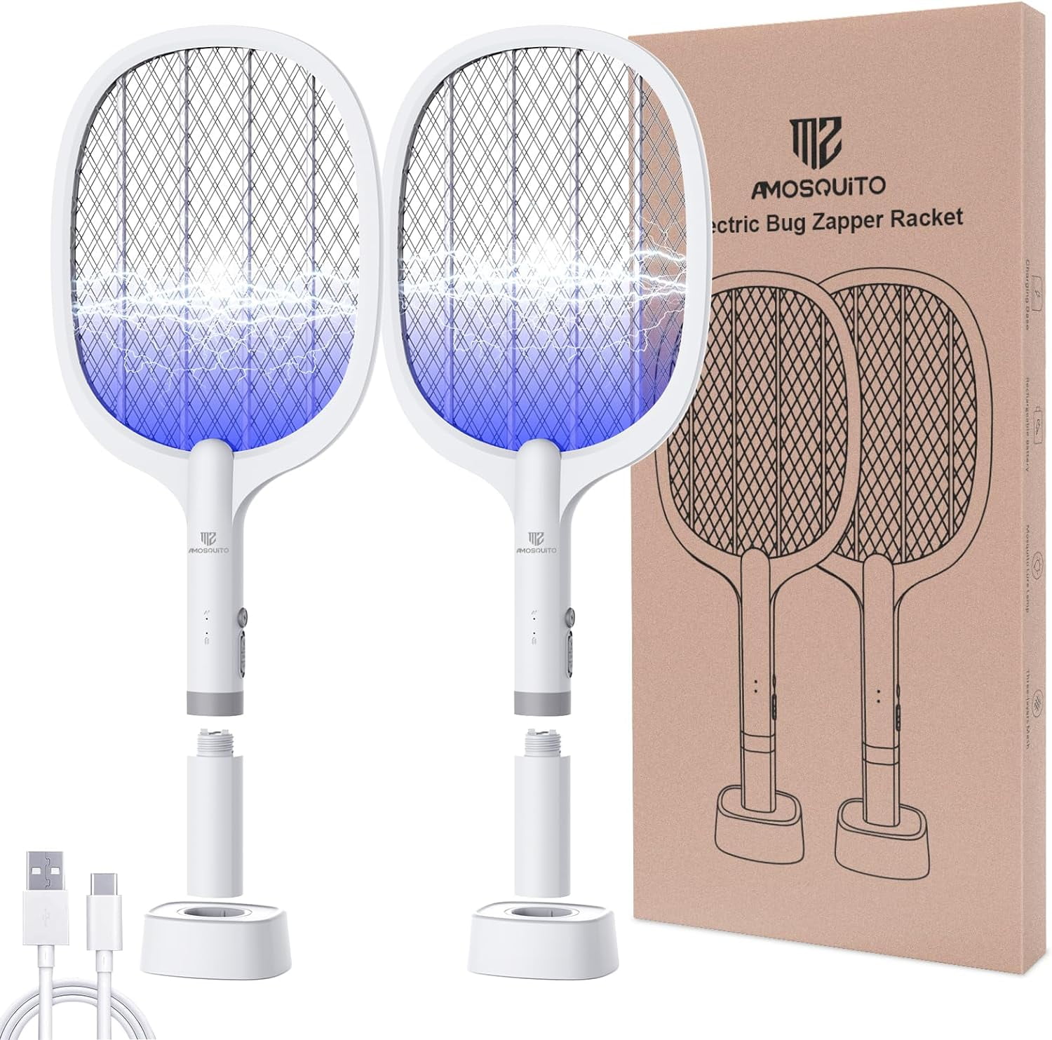 Bug Zapper Racket, Electric Fly Swatter Rechargeable Mosquito Zapper ...
