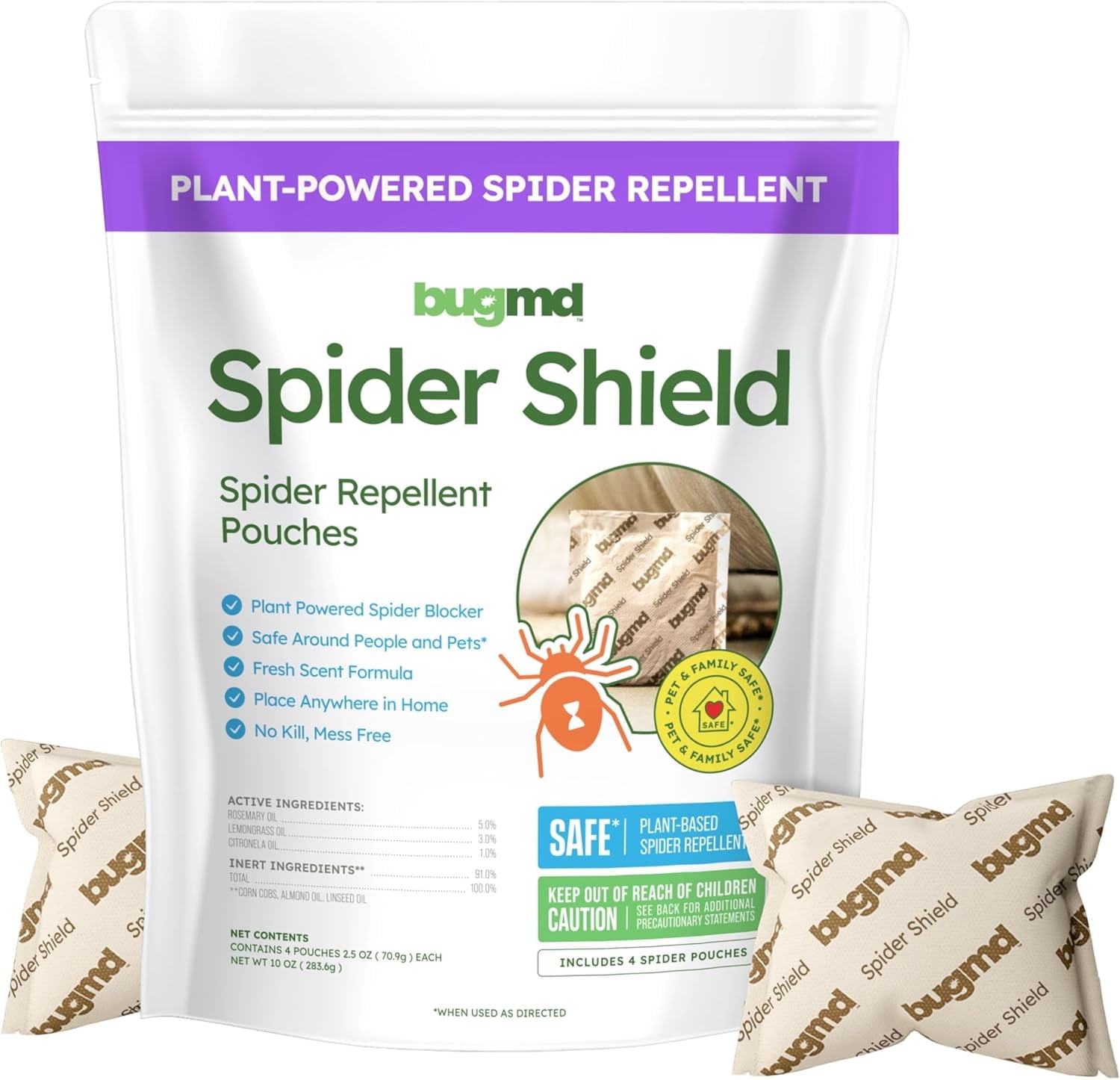 BugMD Spider Shield Repellent Pouches | Plant-Based Indoor & Outdoor ...