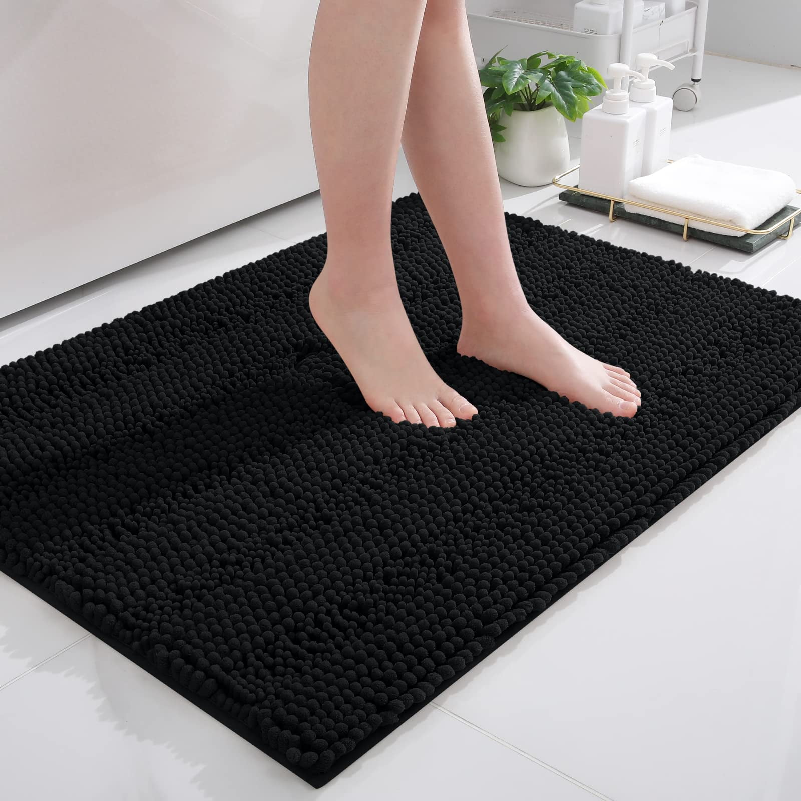 Buganda Chenille Striped Bathroom Rugs, Extra Soft and Absorbent Bath ...