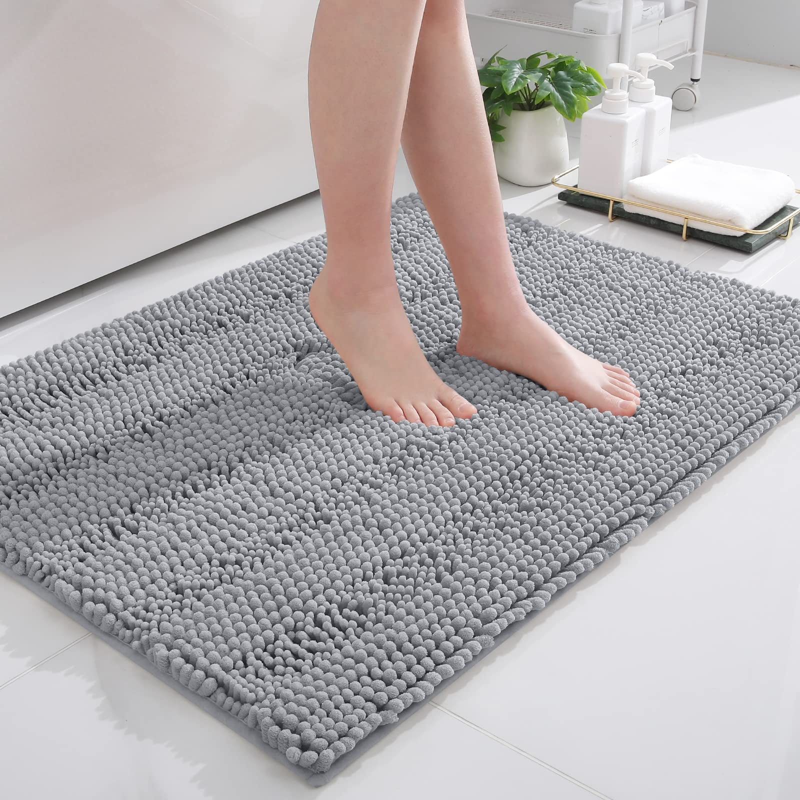 Buganda Chenille Striped Bath Rugs, Soft Absorbent Non-Slip Mats, 24x36 ...